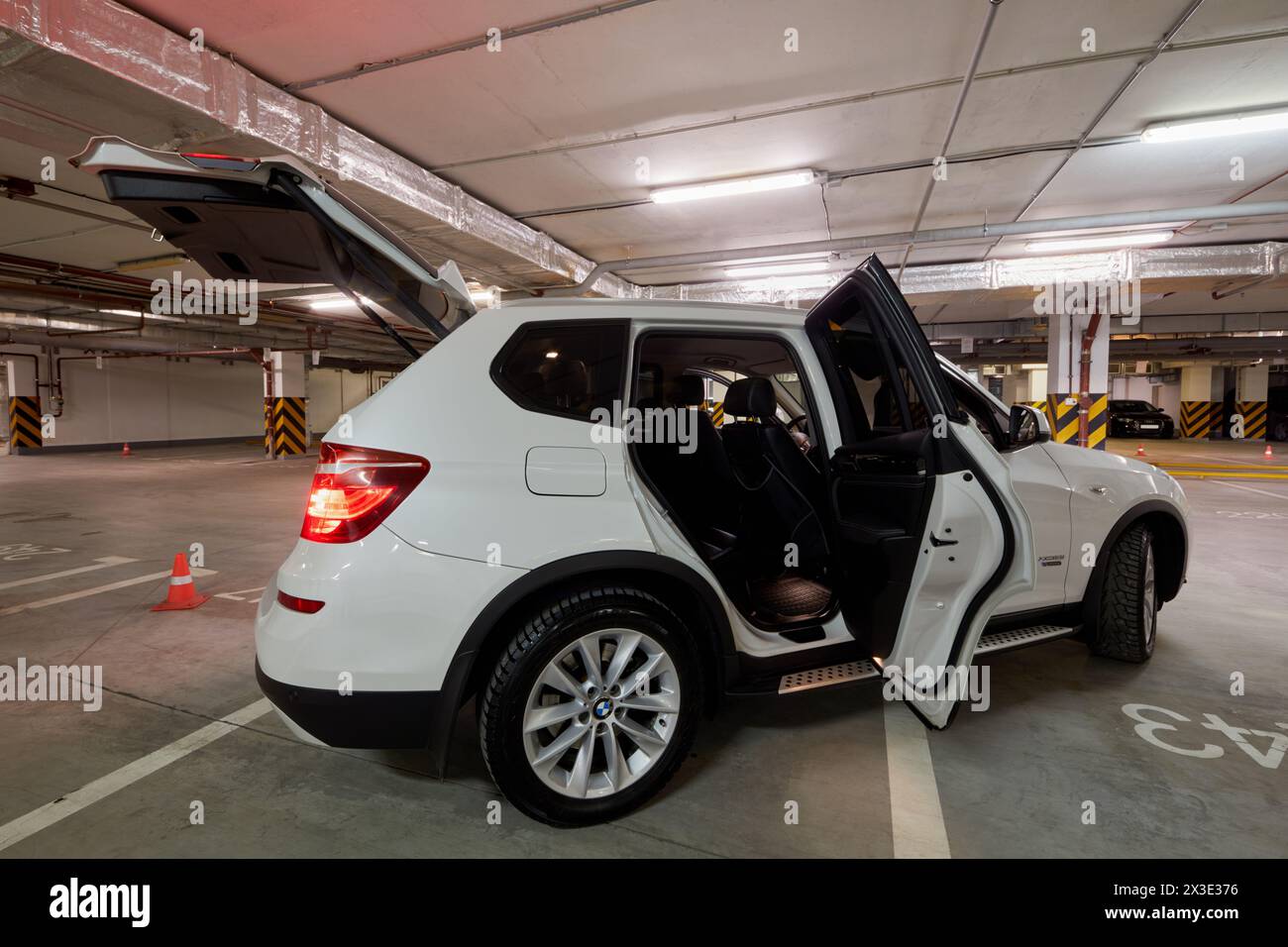 MOSCOW - NOV 17, 2017: White BMW car with open doors standing at ...