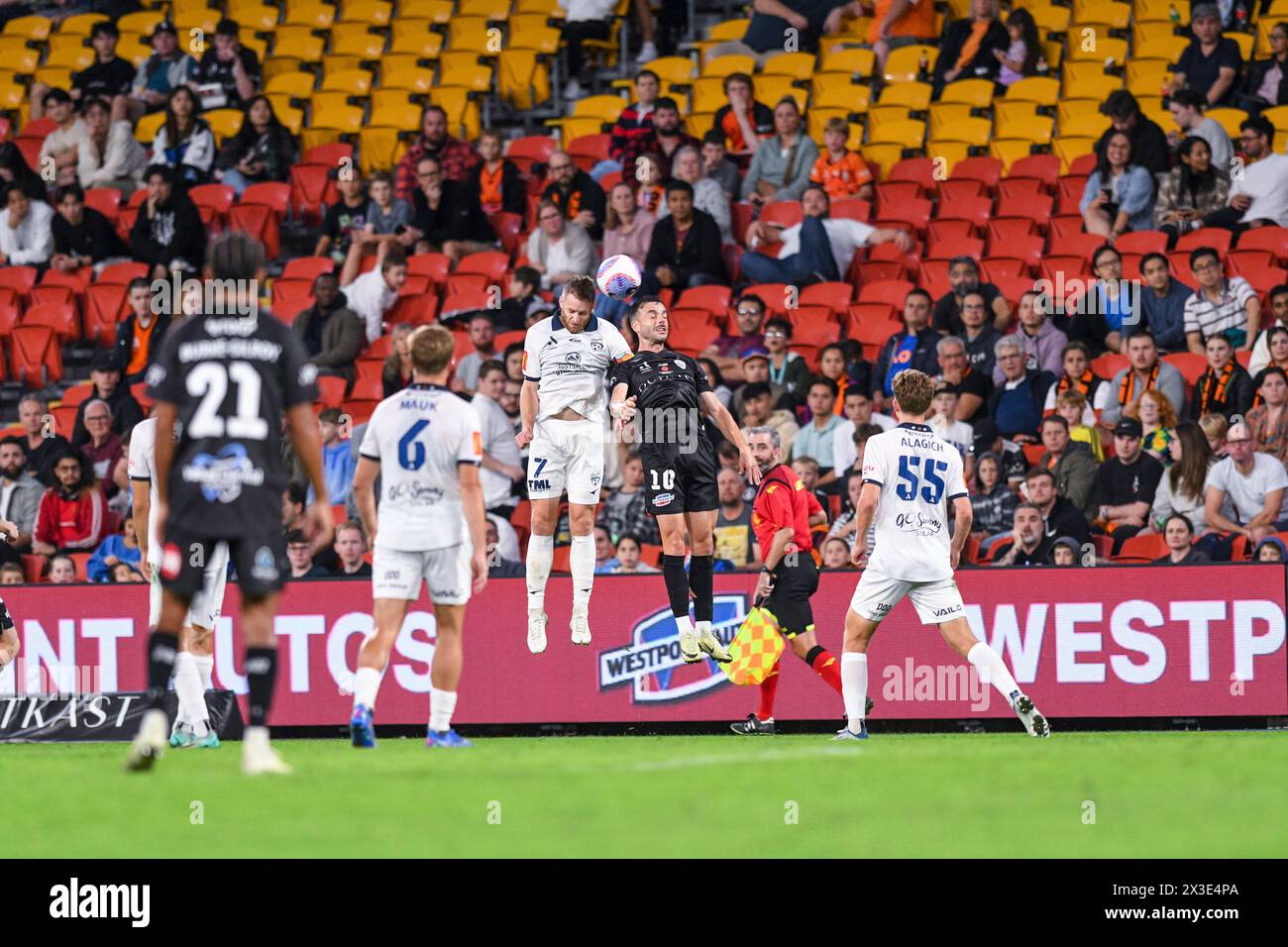 Ryan Kitto and Nikola Mileusnic head the ball in Round 26 of the the ...