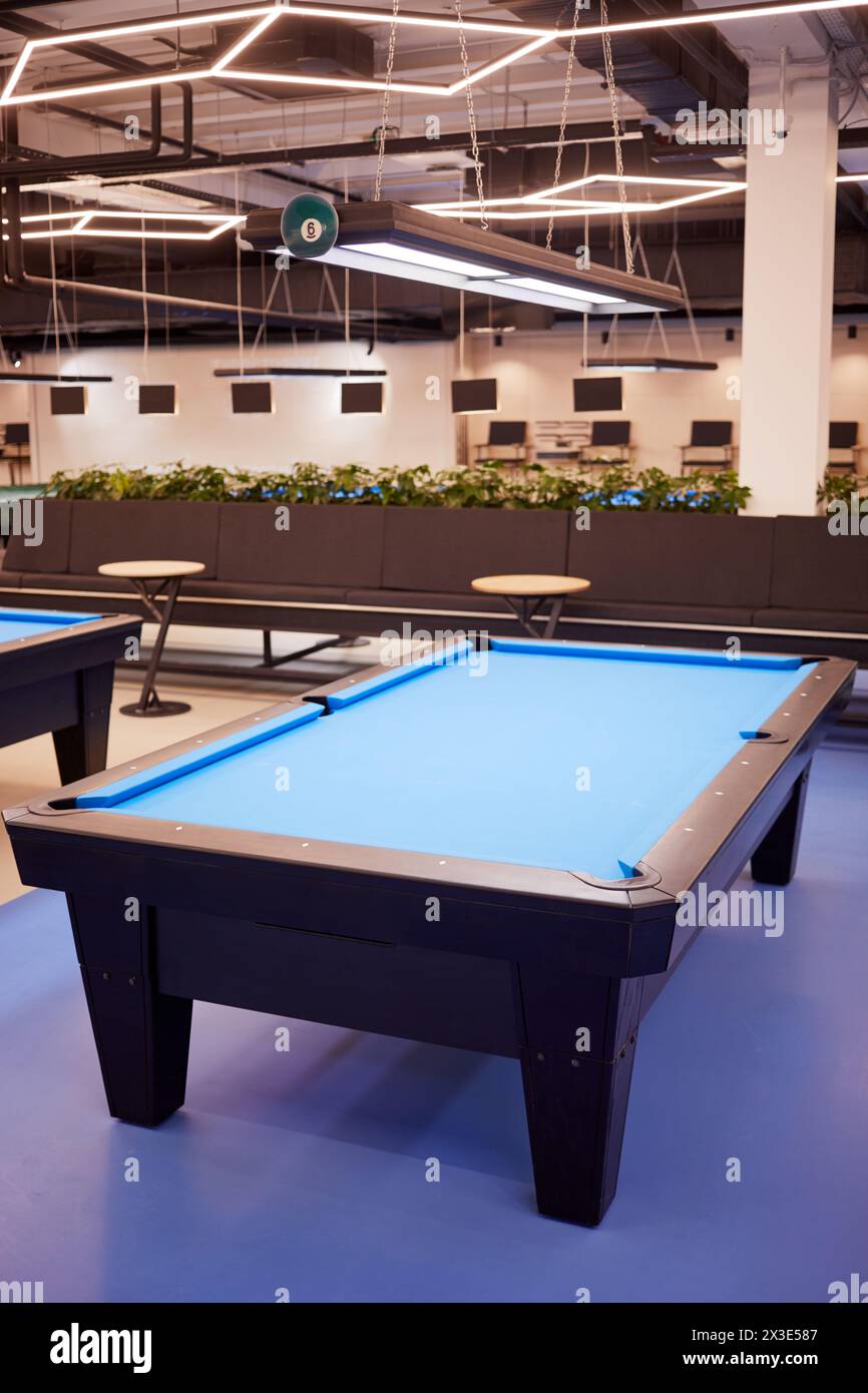 Pool table with blue cloth in billiard club Stock Photo - Alamy
