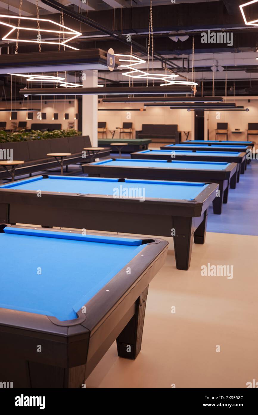 Interior of billiard club with tables, chairs, sofas, equipment Stock Photo - Alamy