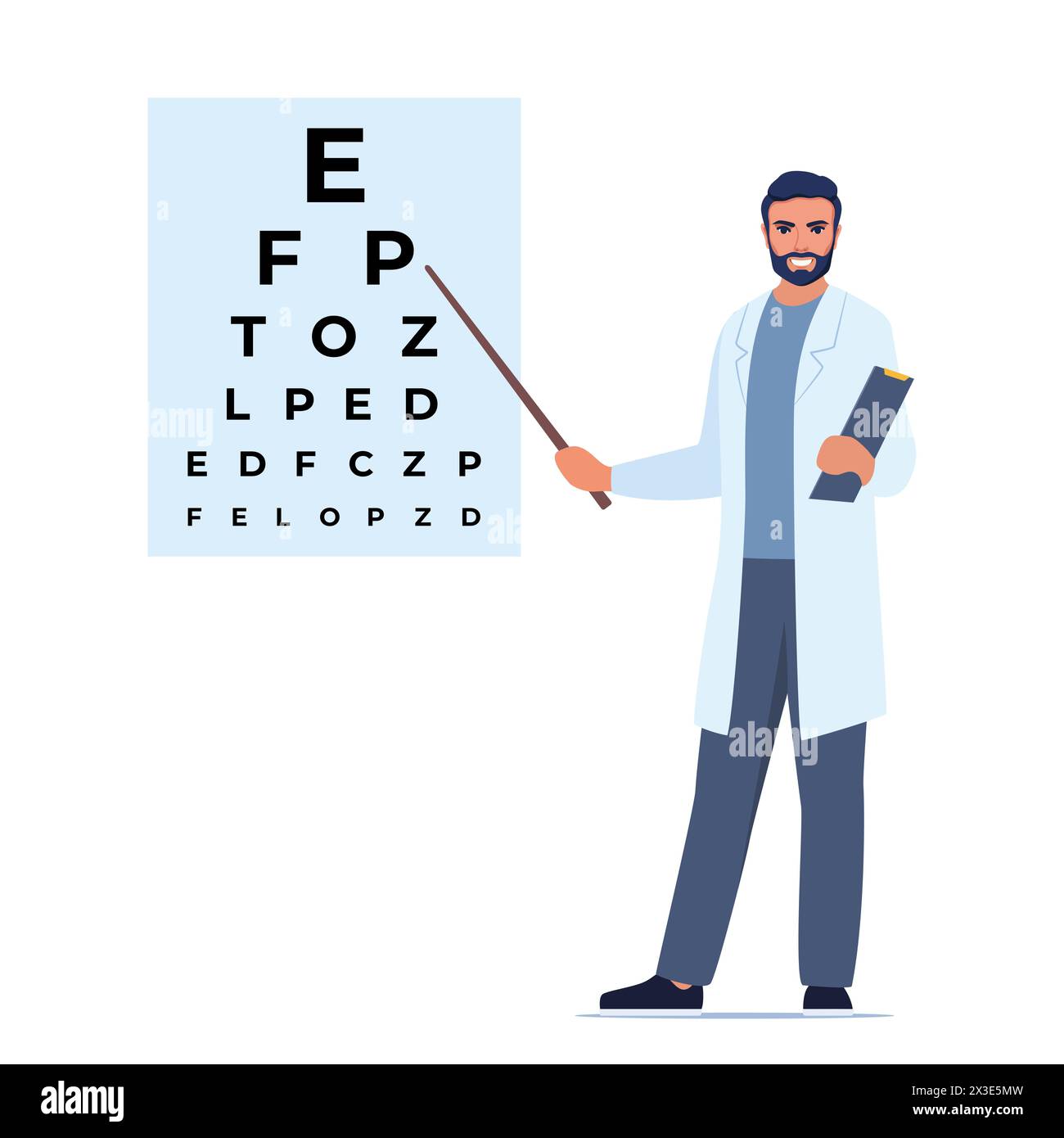 Oculist standing near eye test board and showing letter. Ophthalmology ...