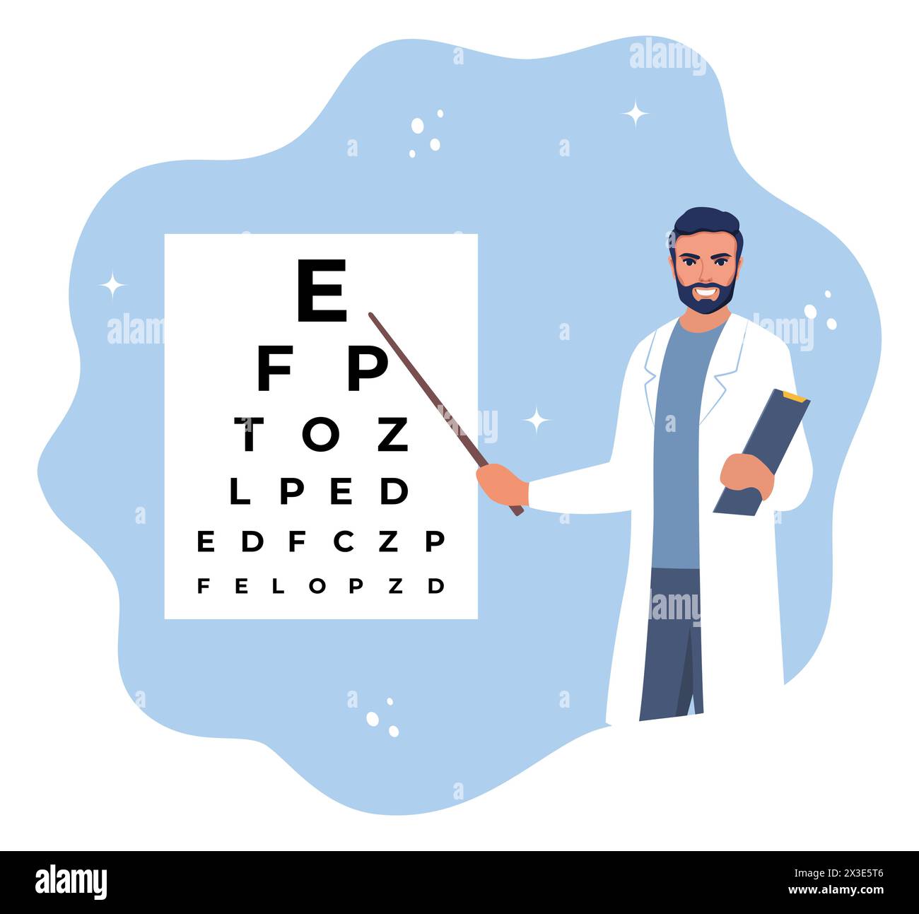 Oculist standing near eye test board and showing letter. Ophthalmology ...