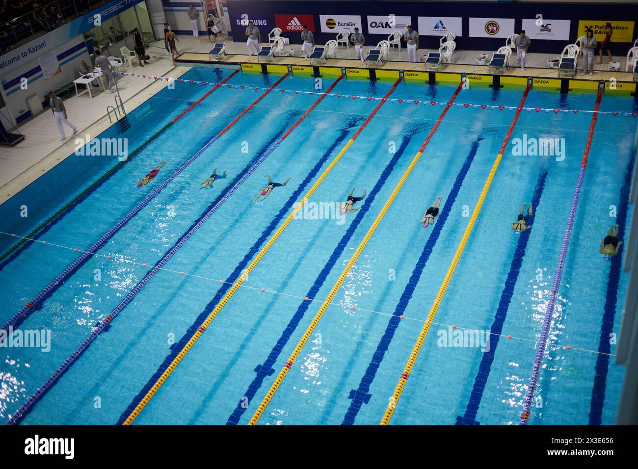 KAZAN, RUSSIA - DEC 09, 2017: Start of women heat in Burevestnik basin ...