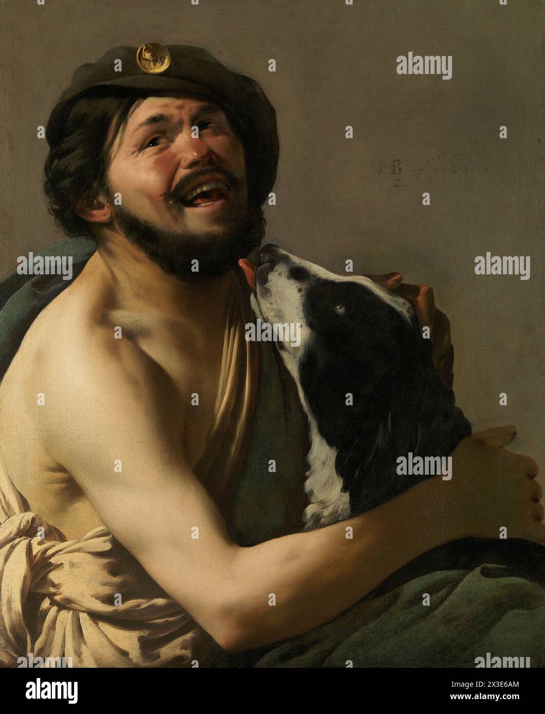 A Laughing Bravo man with his Dog (1628) Hendrick ter Brugghen Stock ...