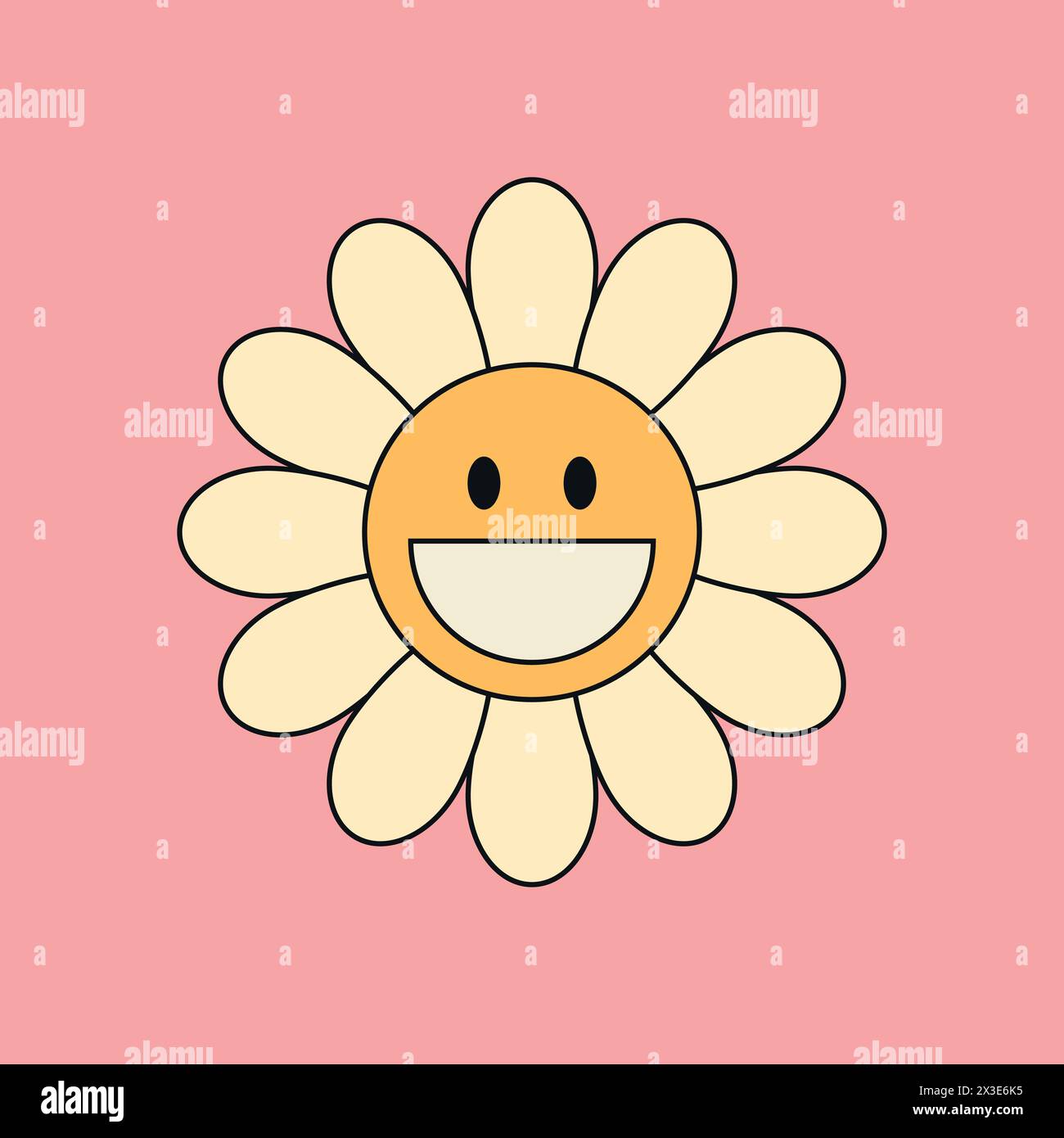 Good vibes only slogan groovy background. Smiling daisy flower. 70 s ...