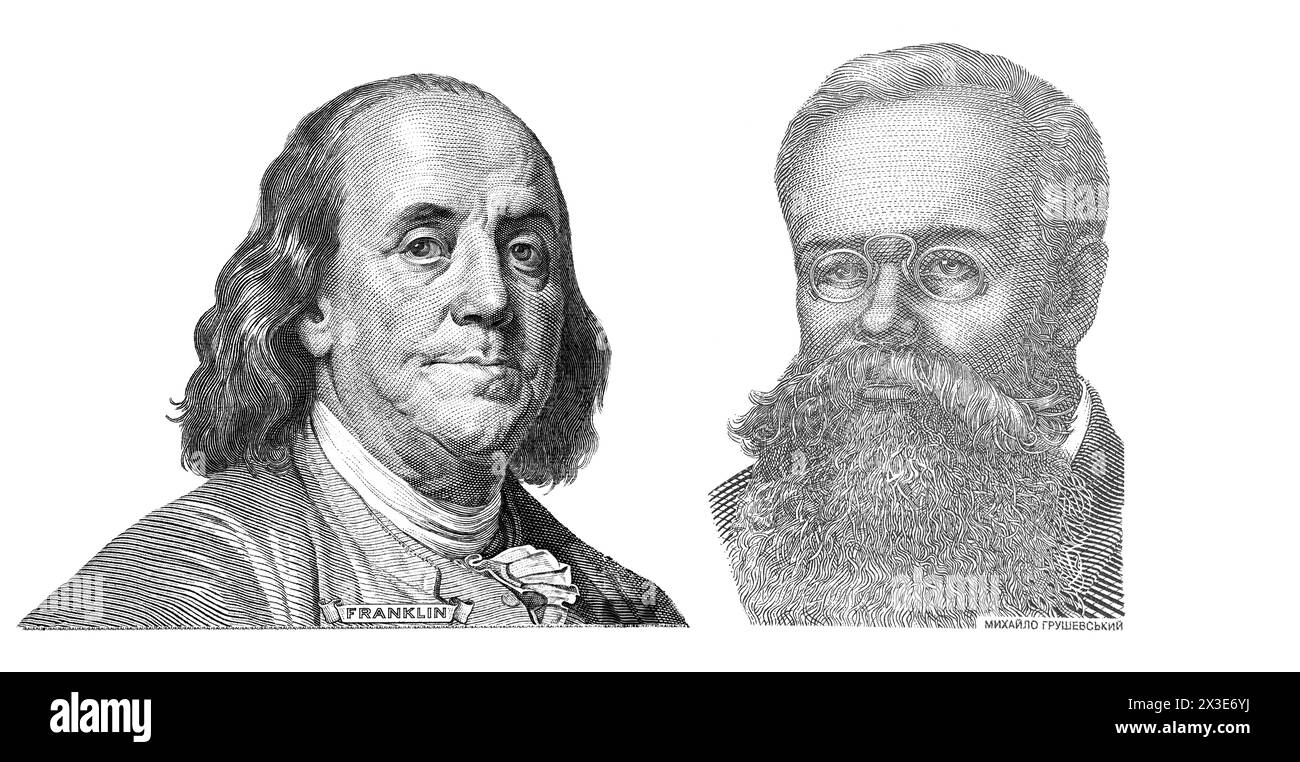 Benjamin Franklin cut on new 100 dollars banknote and Mykhailo ...