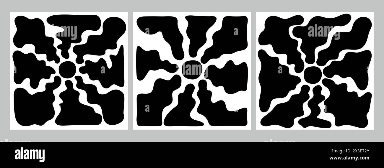 Groovy retro sun and sunbeams set in monochrome colors. Black groovy ...