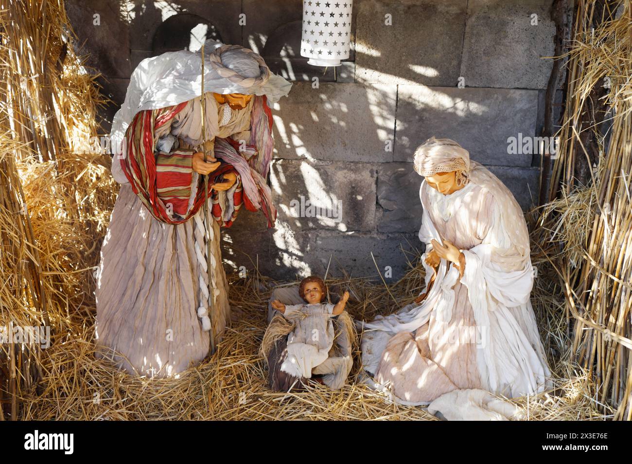 Christmas crib with figures and nativity - Mary, Jesus, Joseph Stock ...
