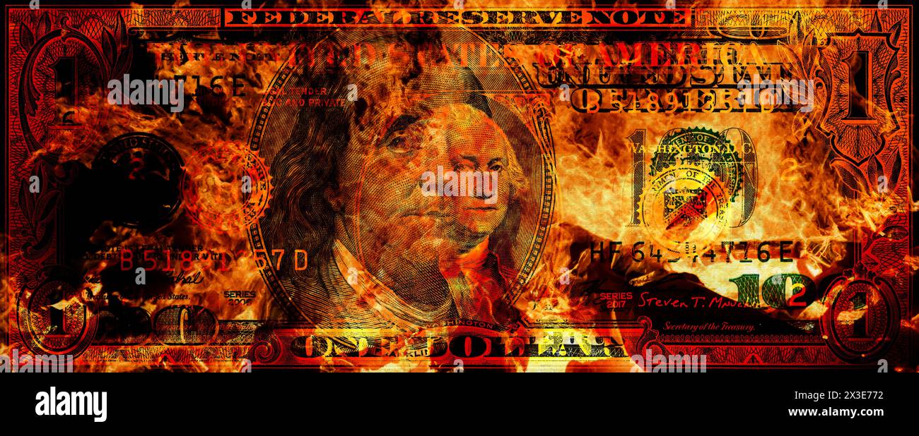 golden textured 1 US dollar banknote on US 100 dollar banknote for ...
