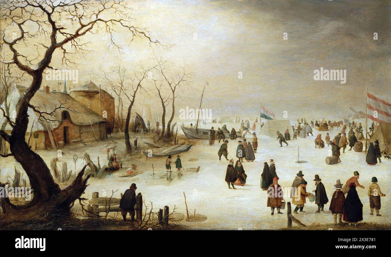 Baroque painting Dutch, Avercamp, landscape people, winter scene Stock ...