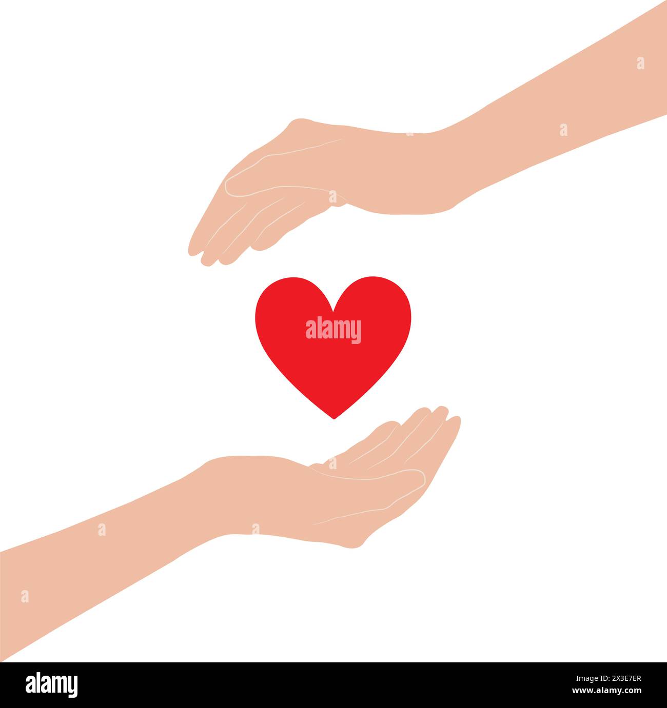 Two hands protecting a red heart on a white background with copy space ...