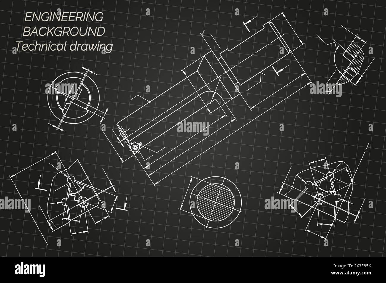 Mechanical engineering drawings on light background. Tap tools, borer ...