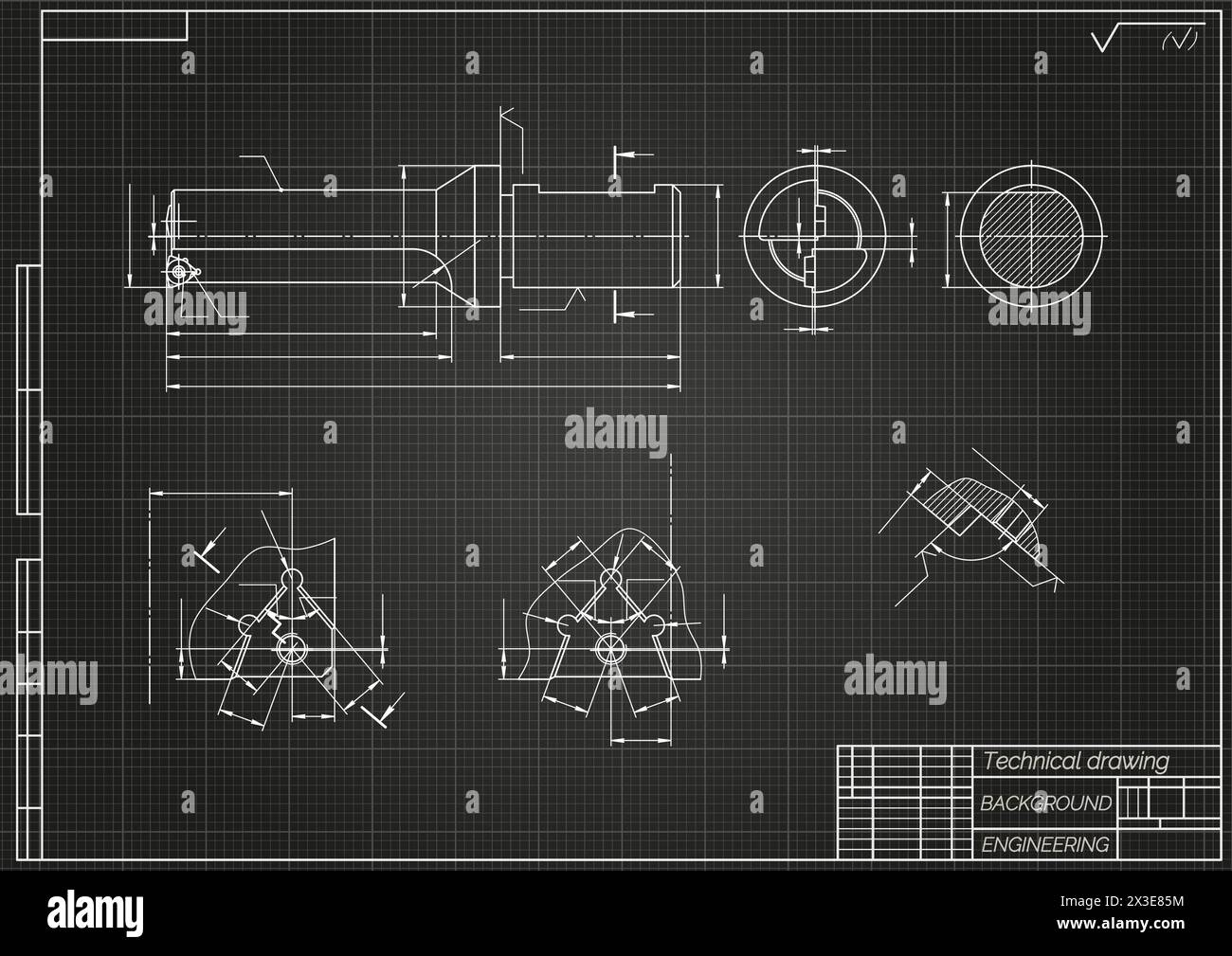 Mechanical engineering drawings on light background. Tap tools, borer ...