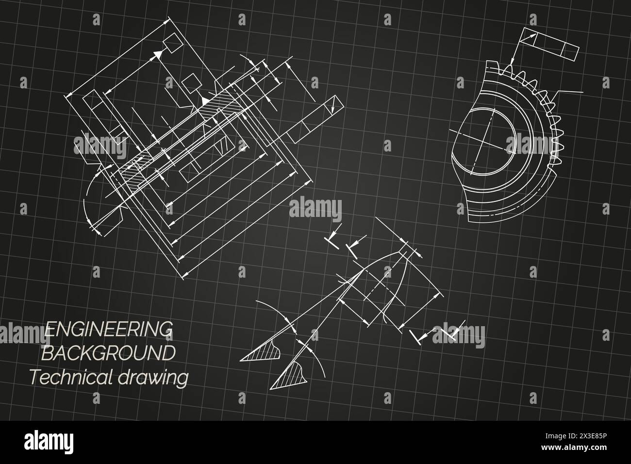 Mechanical engineering drawings on light background. Gear cutting tool ...