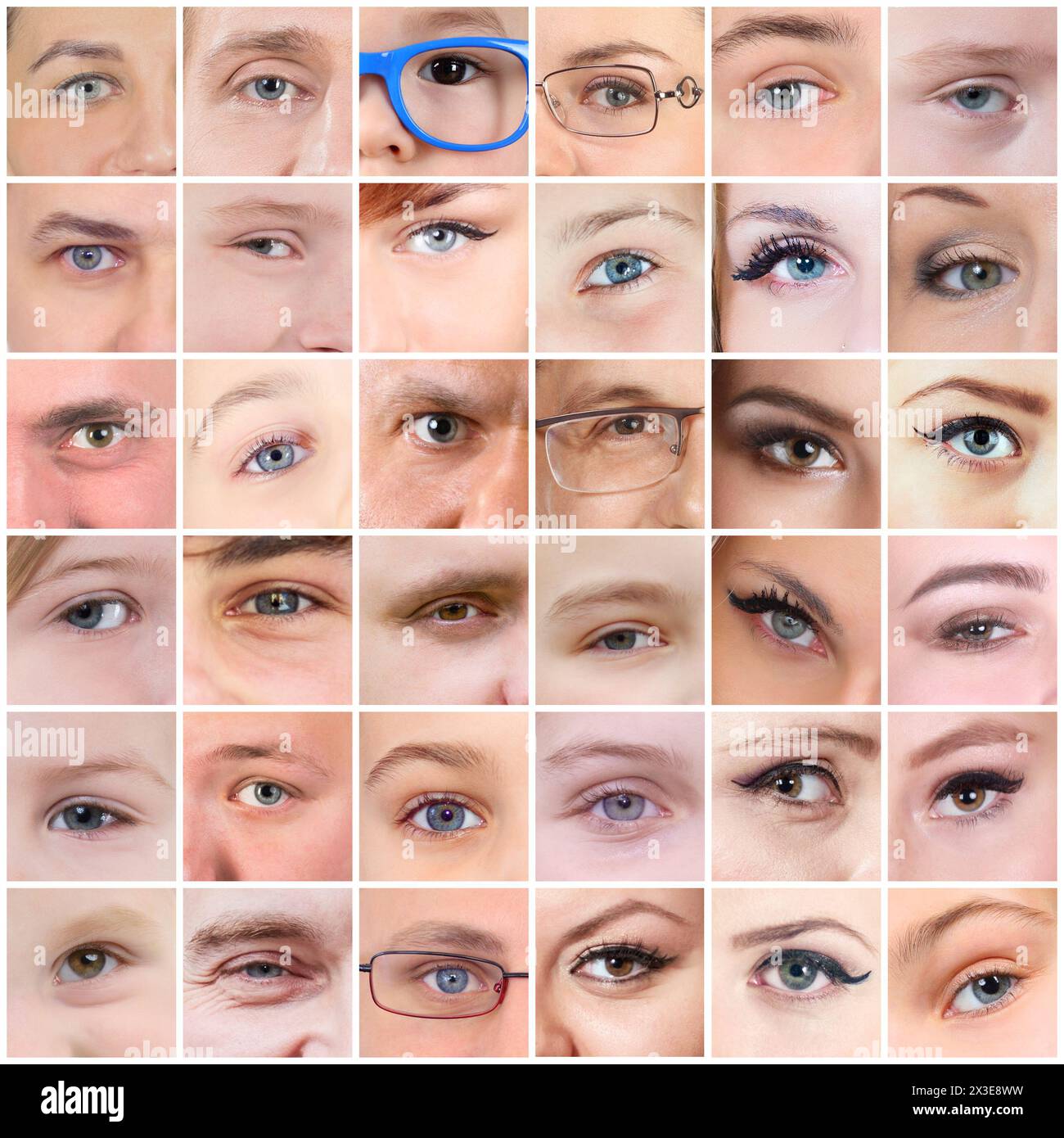 36 eyes of kids, children, adults, teens, men and women, collage with ...