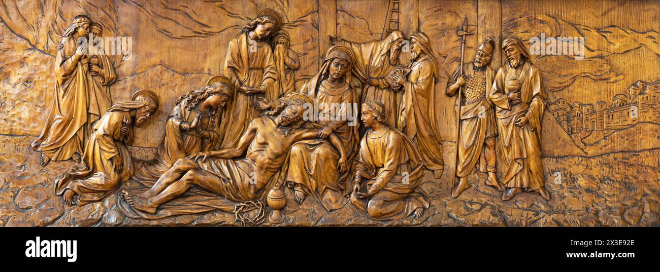 MILAN, ITALY - MARCH 5, 2024: The carved relief Deposition (Pieta ...