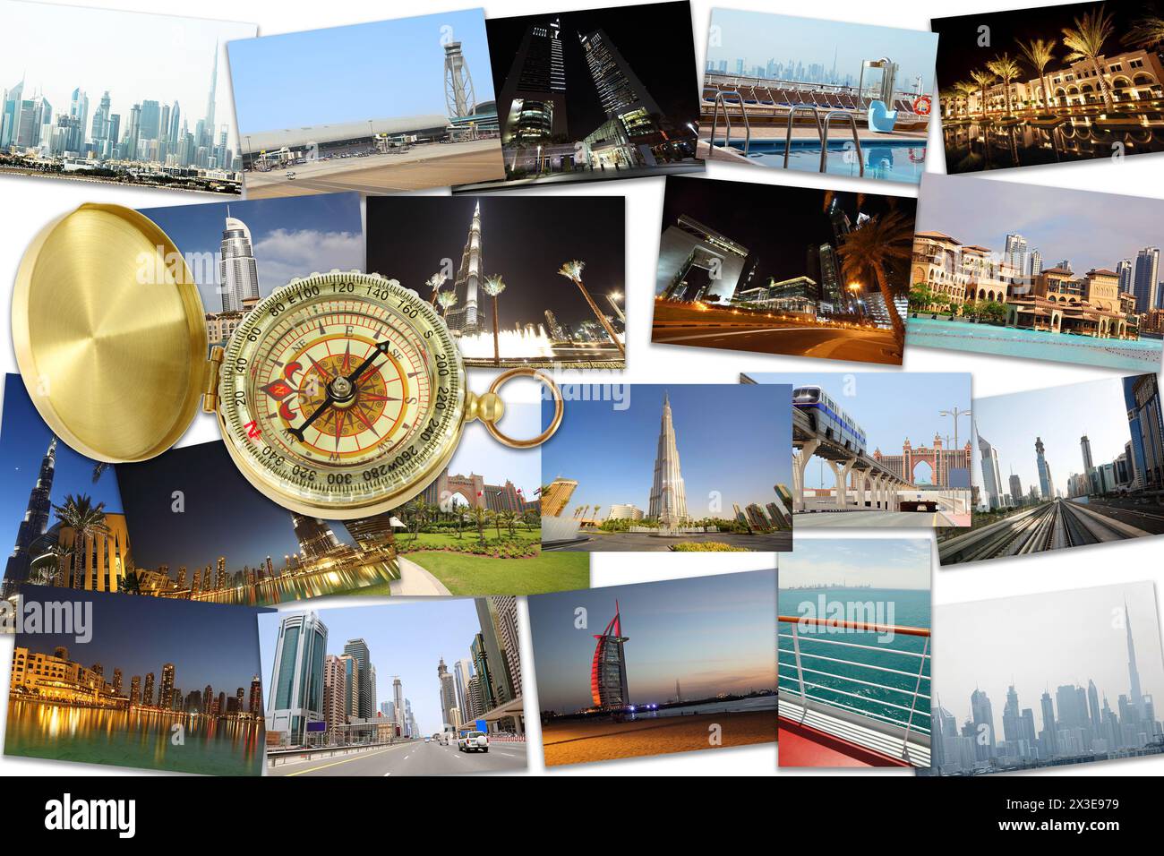 Collage with Dubai (United Arab Emirates) photos, compass - Burj Dubai ...