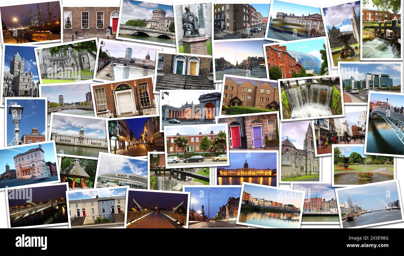 Collage with many Dublin (Ireland) views - Customs House, St. Patrick ...