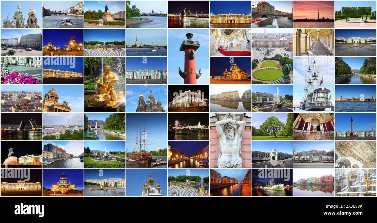 Collage with Saint-Petersburg views - Hermitage, Palace Bridge ...