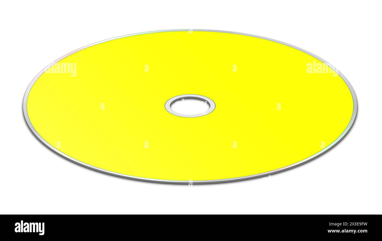 CD or DVD blank template yellow for presentation layouts and design. 3D rendering. Digitally ...