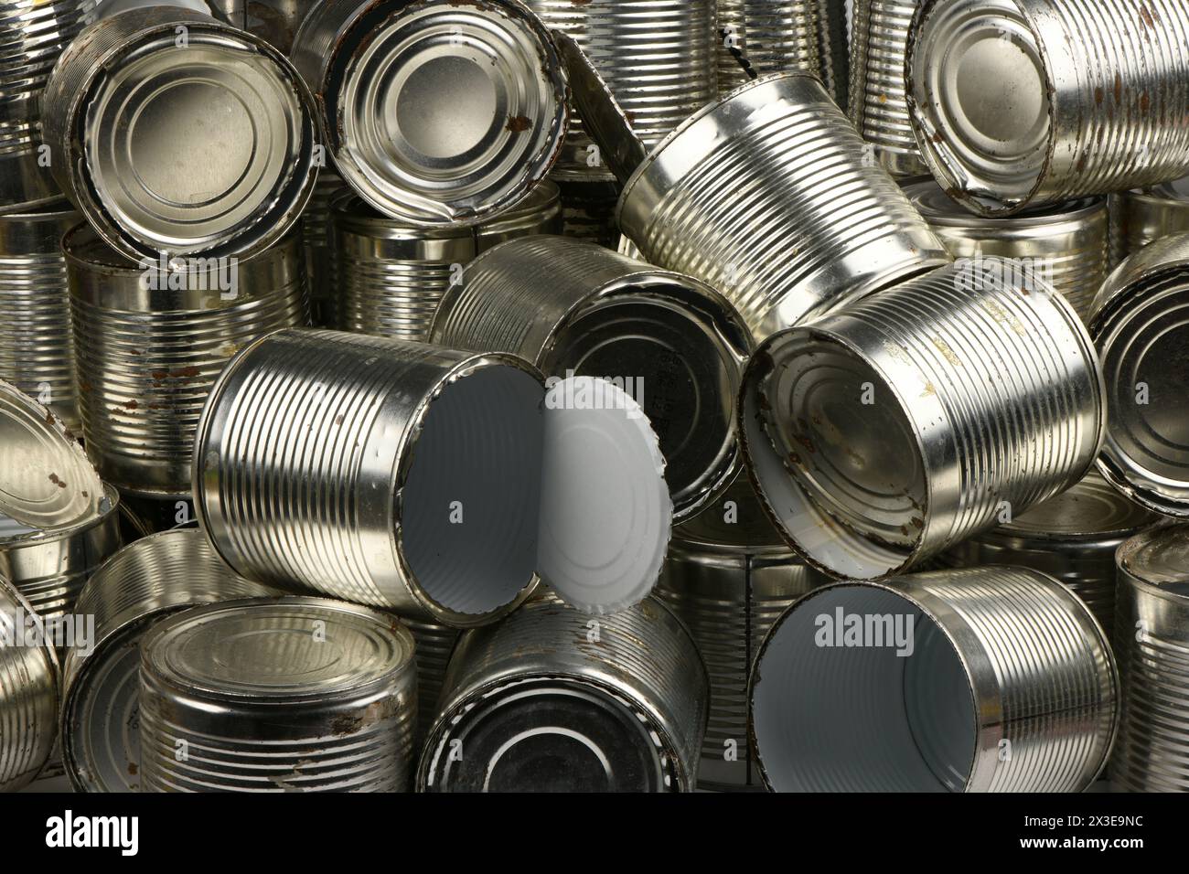 Open old metal tin cans background. High resolution photo. Full depth ...