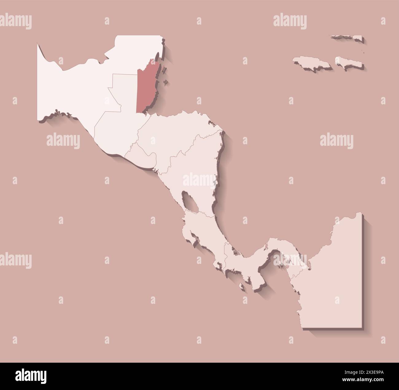 Vector illustration with Central America land with borders of states ...