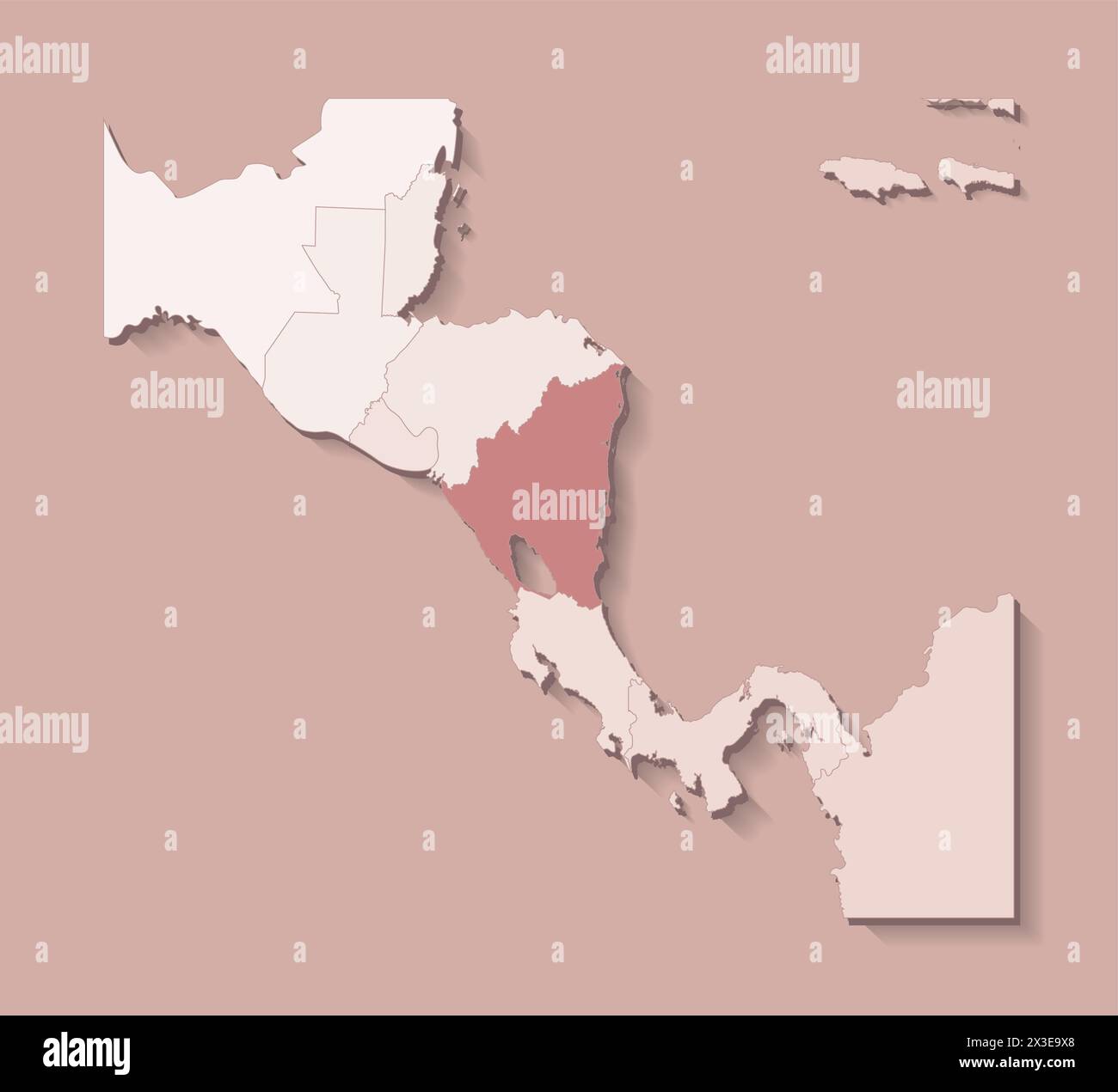 Nicaragua political map with capital Managua, national borders and ...