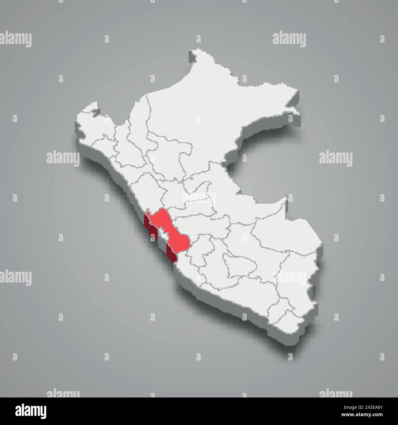 Lima department highlighted in red on a grey Peru 3d map Stock Vector ...