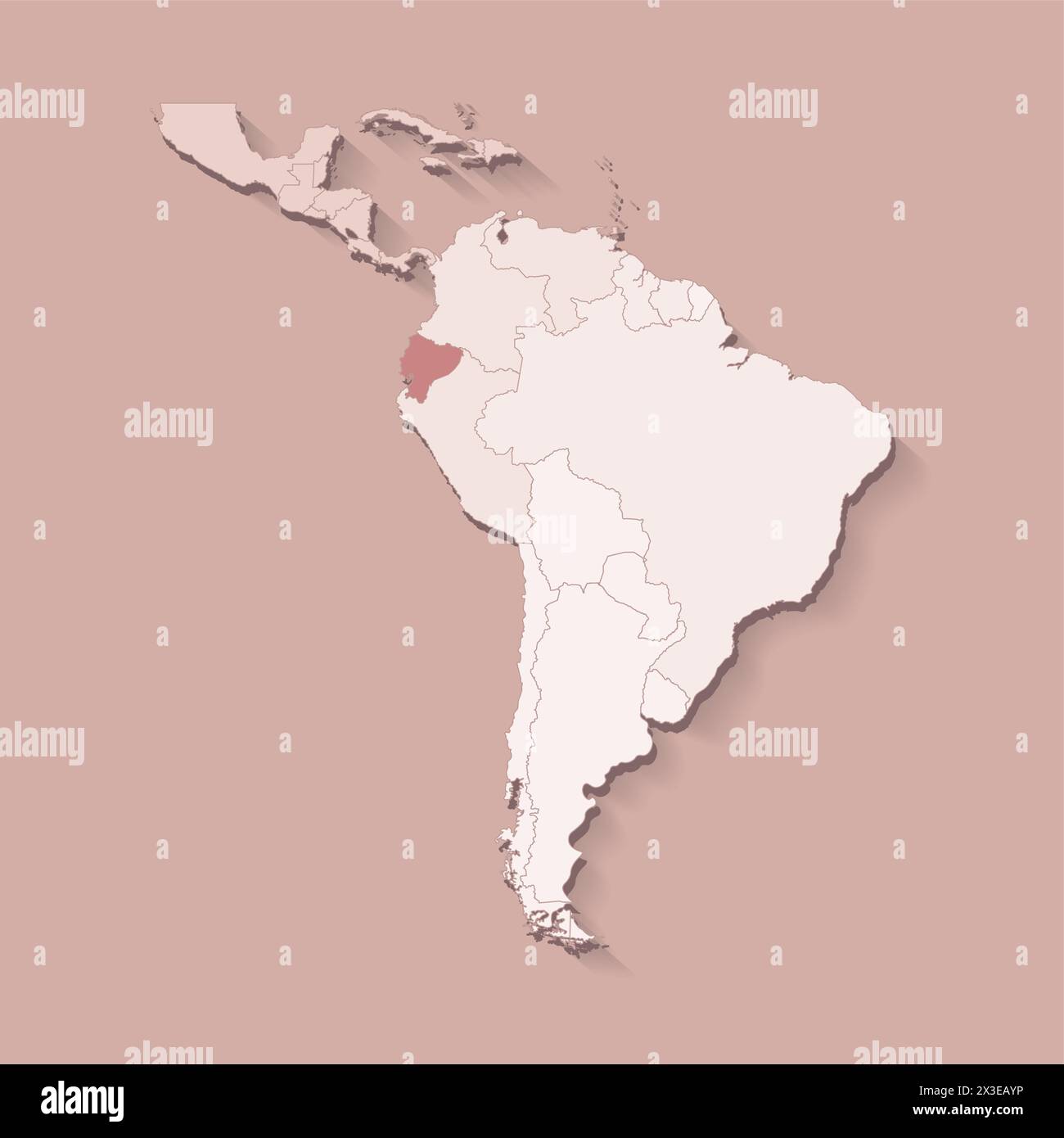 Vector illustration with South America land with borders of states and ...