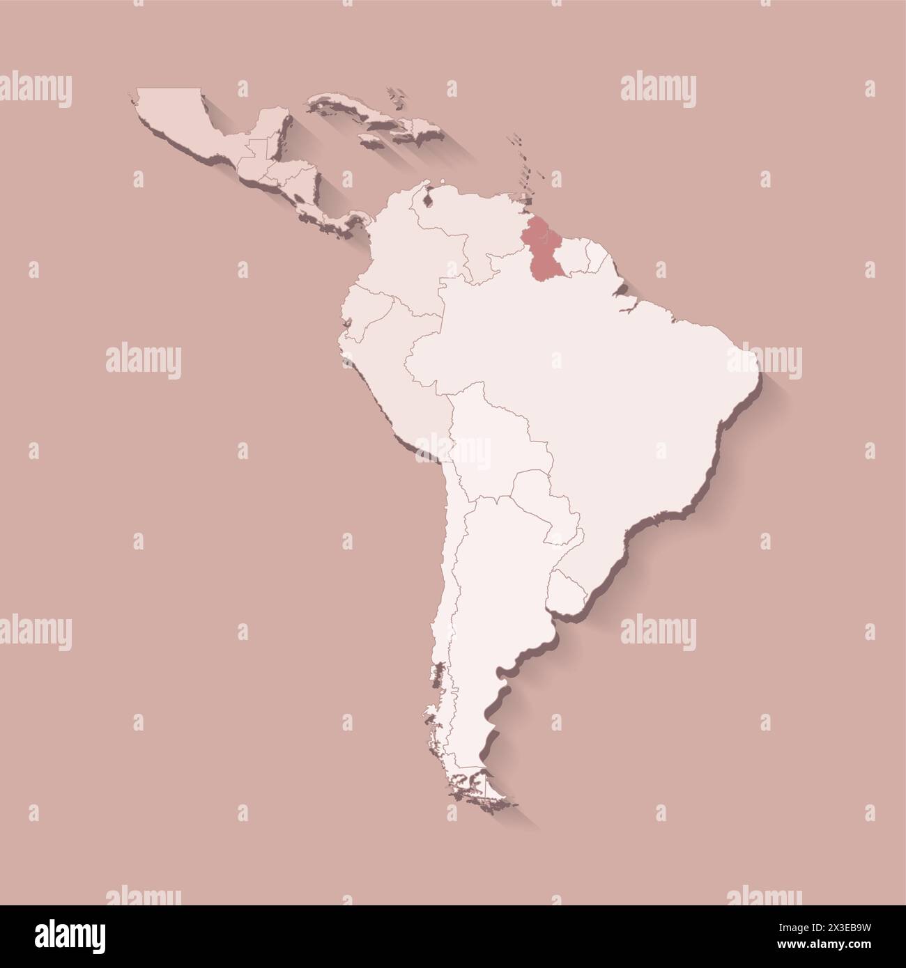 Vector illustration with South America land with borders of states and ...