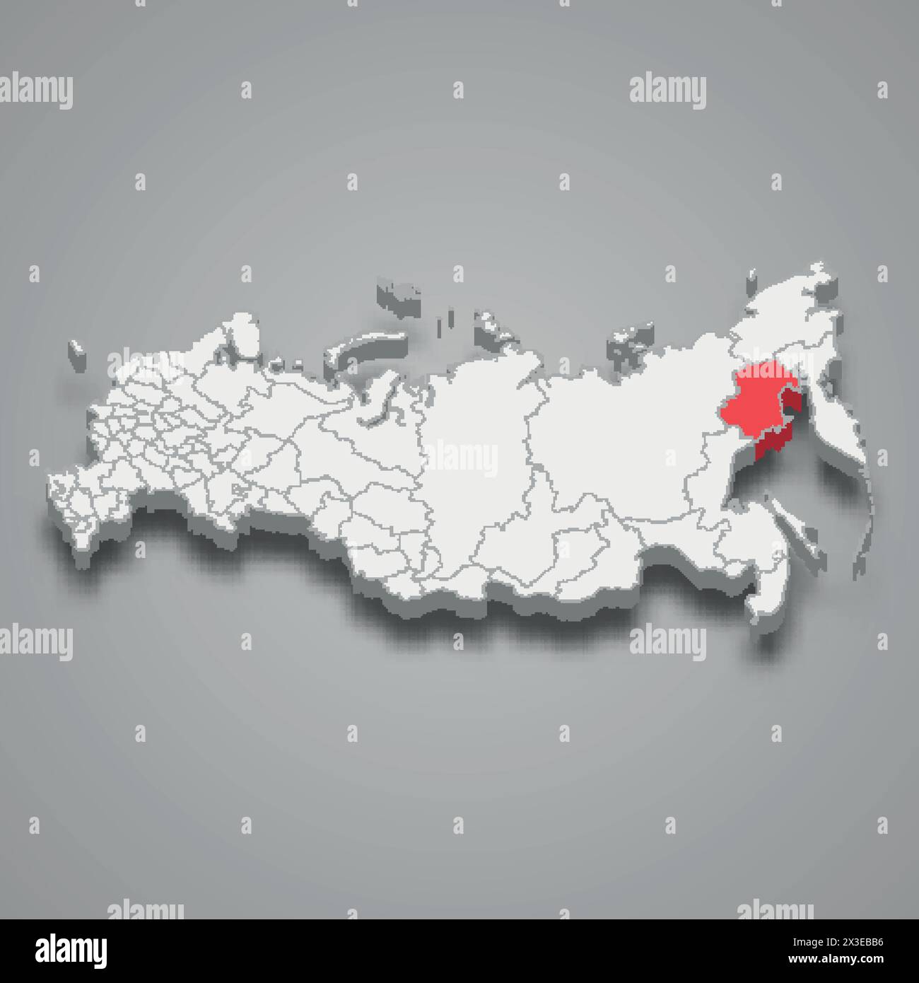 Magadan region highlighted in red on a grey Russia 3d map Stock Vector ...