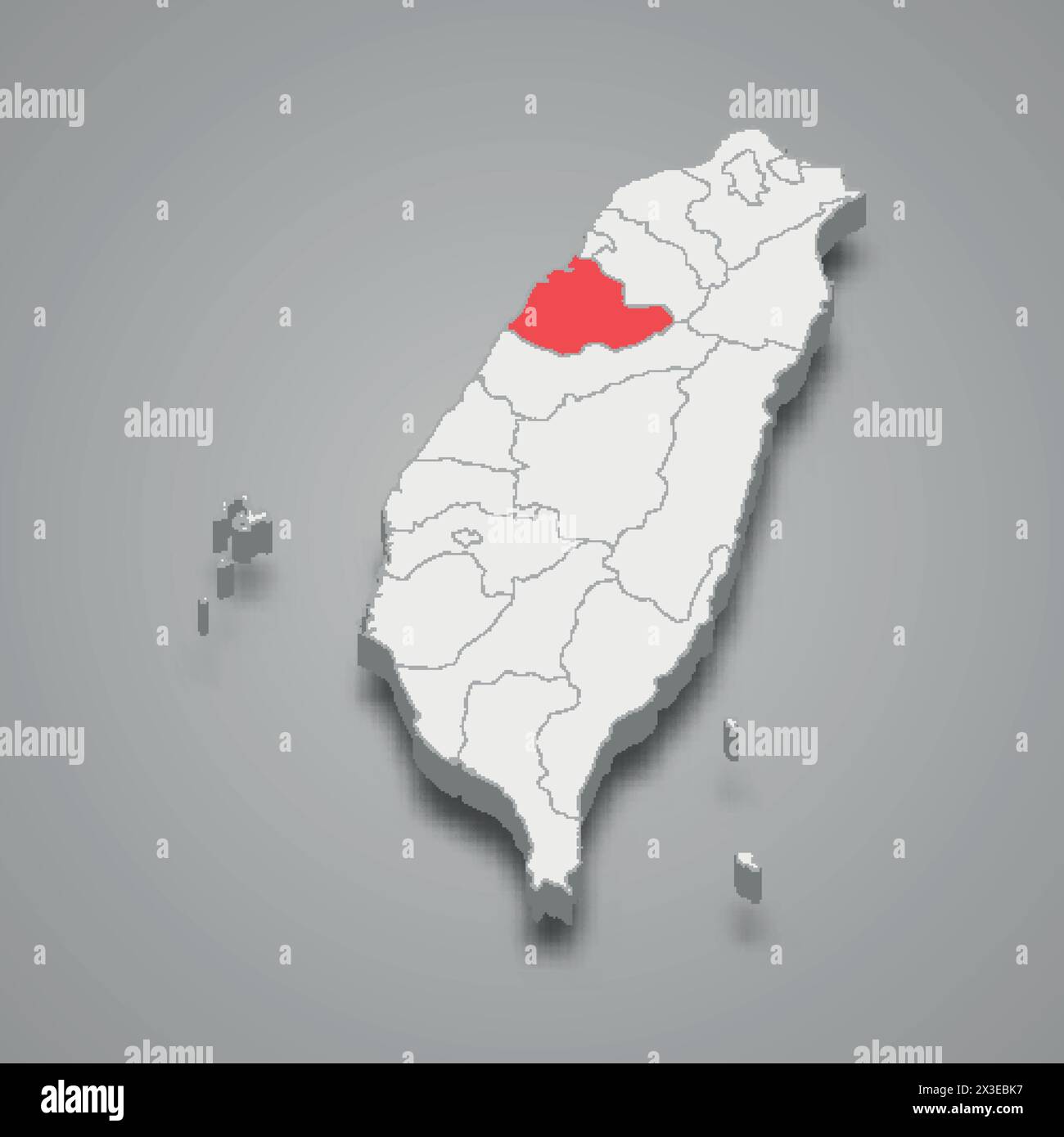 Miaoli County division highlighted in red on a grey Taiwan 3d map Stock ...