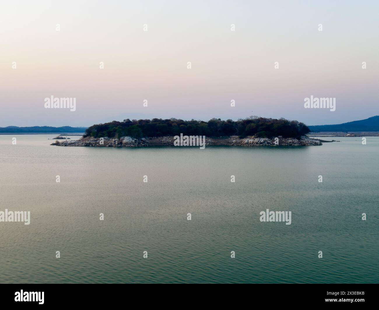 An islet seen from the view point along the Sathanur Dam which forms ...