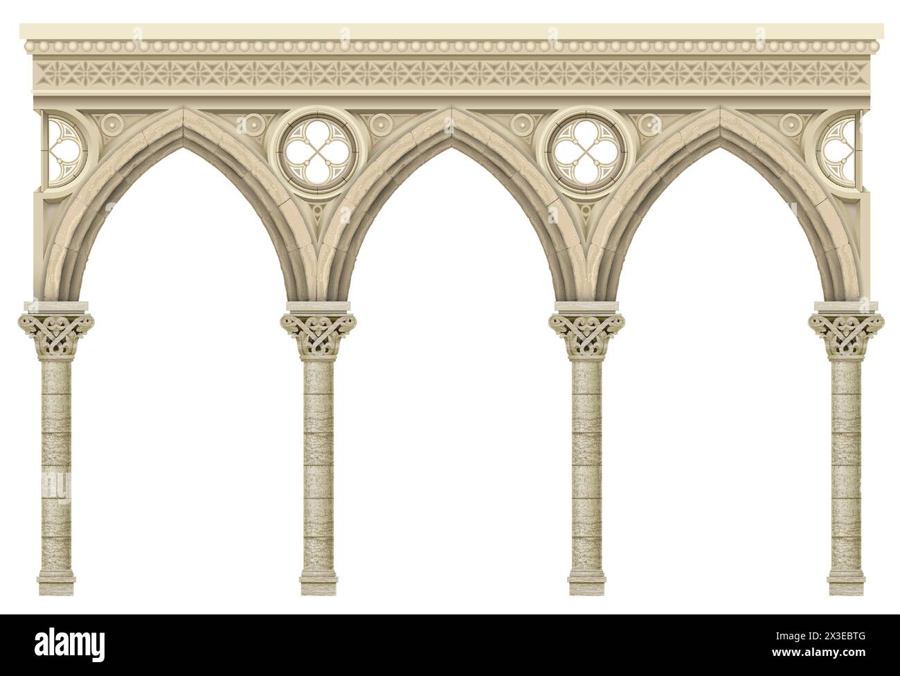 Classic arcade gallery facade of gothic cathedral Stock Vector Image ...