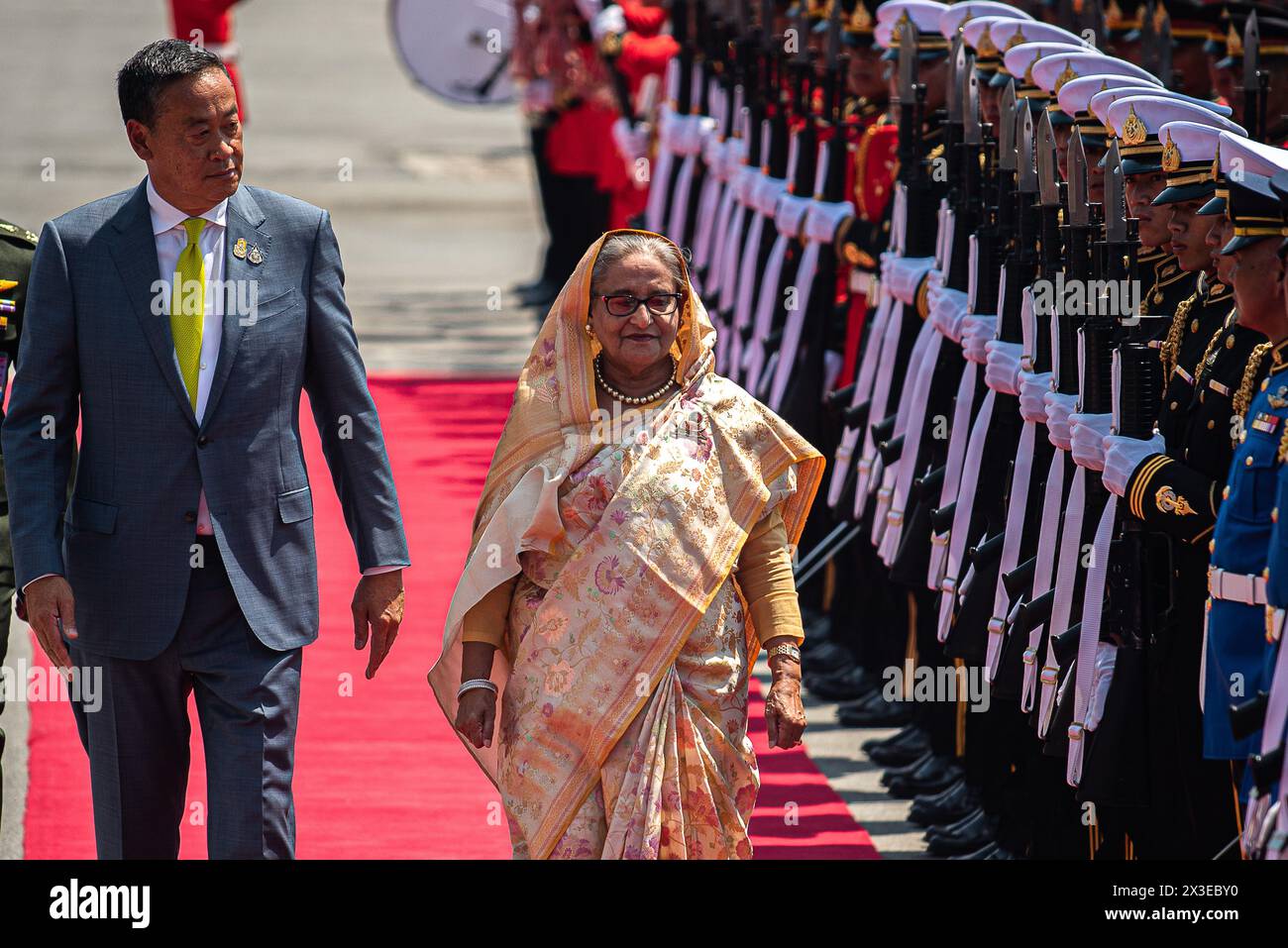 Bangkok, Thailand. 26th Apr, 2024. Bangladesh's prime minister Sheikh Hasina (R) and Thailand's ...