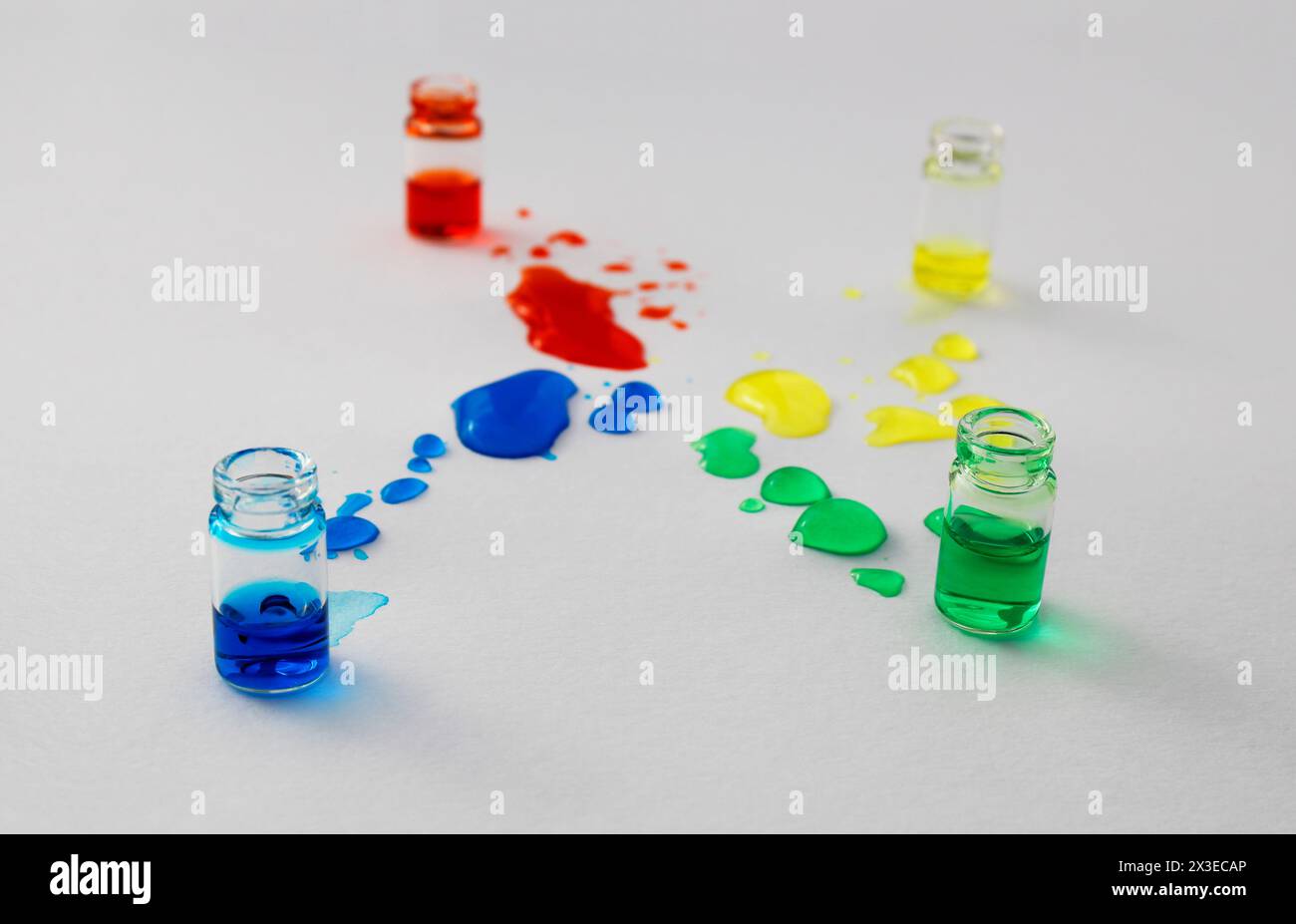 Bottles with spilled inks of different colors Stock Photo - Alamy