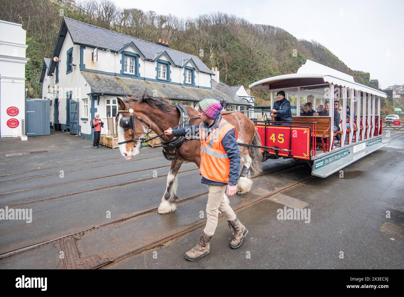 Horses changed over at Derby Castle horse-drawn tram terminus Douglas ...