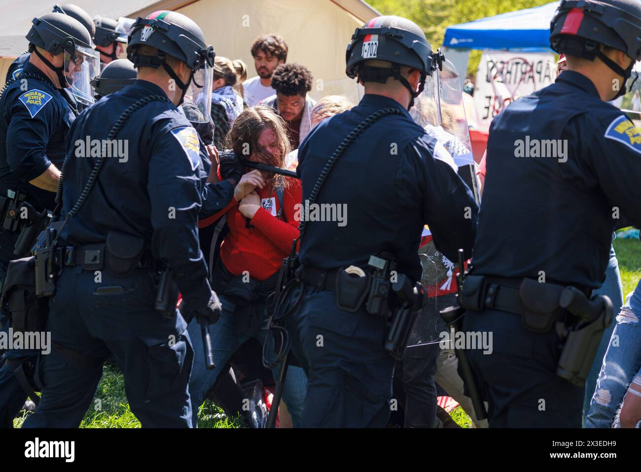 Bloomington, United States. 25th Apr, 2024. Dozens of people are ...
