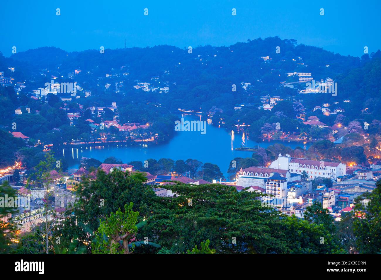 Kandy Lake and Kandy city aerial panoramic view at sunset from Arthurs ...