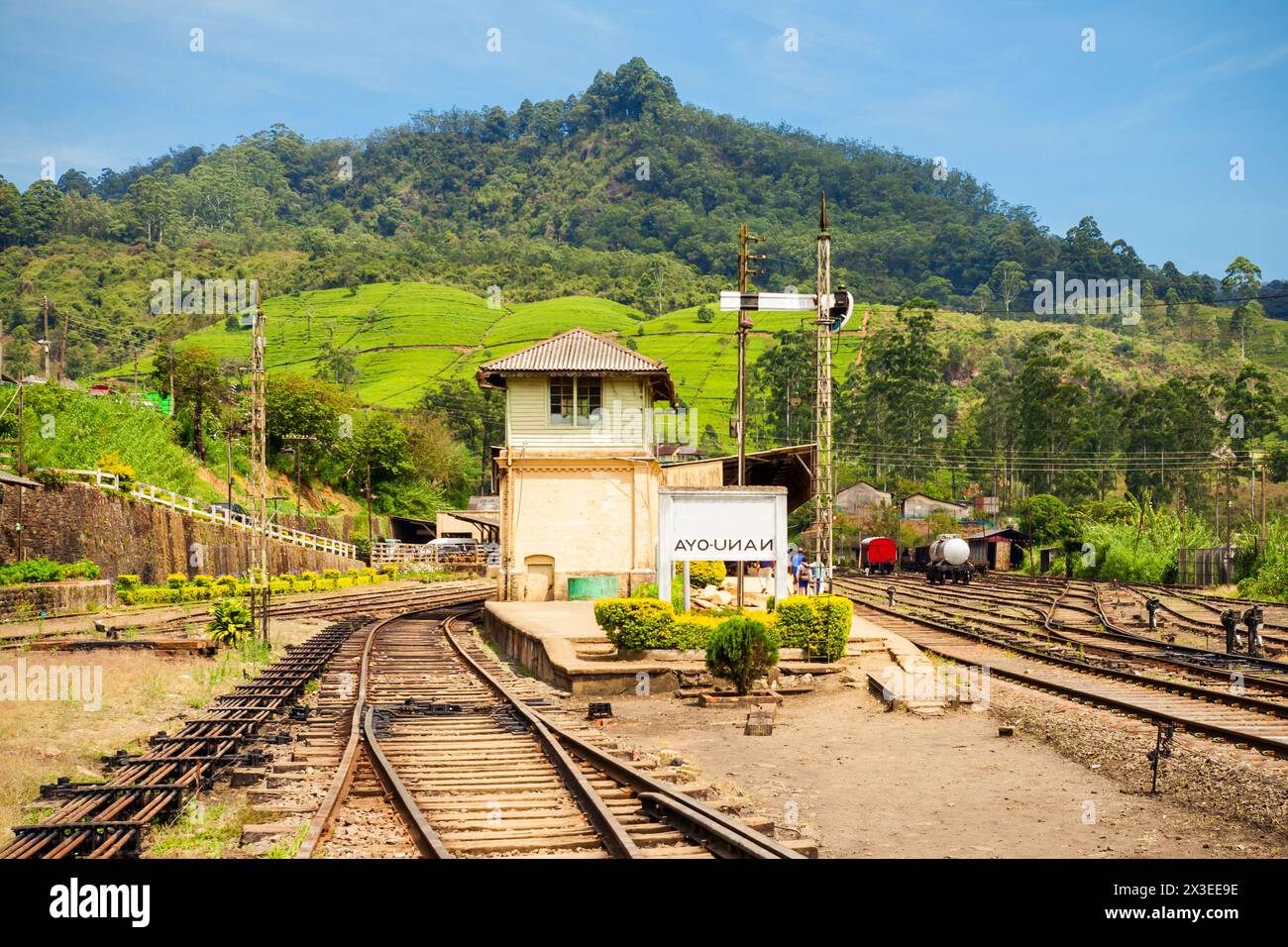 The Nanu Oya railway station near Nuwara Eliya, Sri Lanka. It is the main railway station in ...