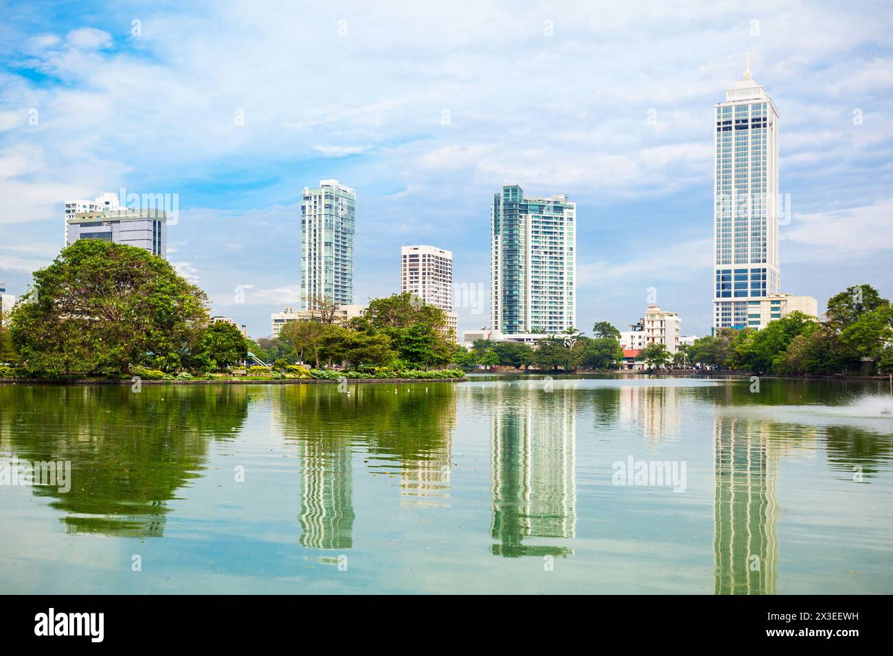 Beira lake and Colombo city skyline. Beira lake is a lake in the center ...