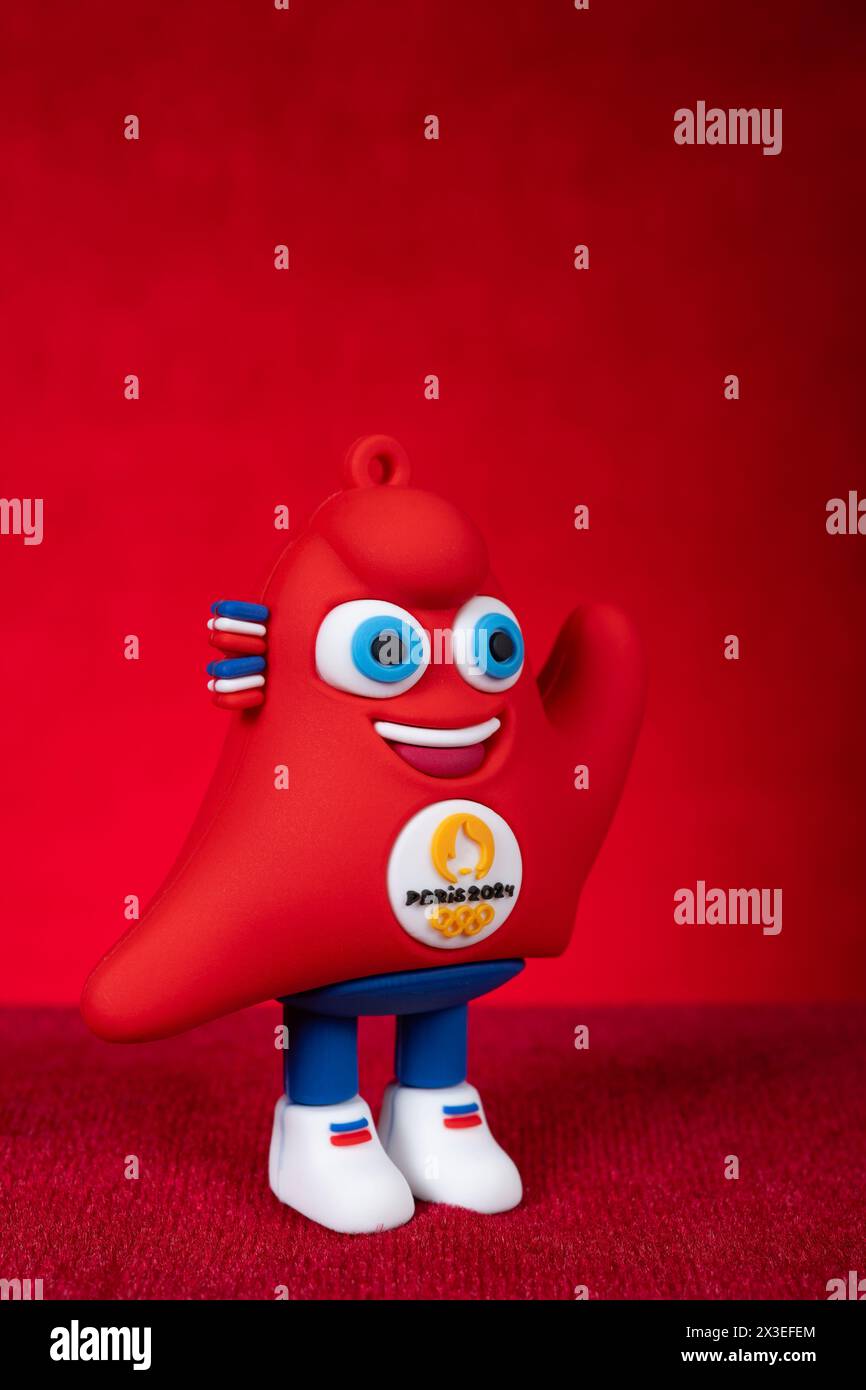 ZHONGSHAN China-April 22 2024: 2024 Paris Olympic Games mascot the ...
