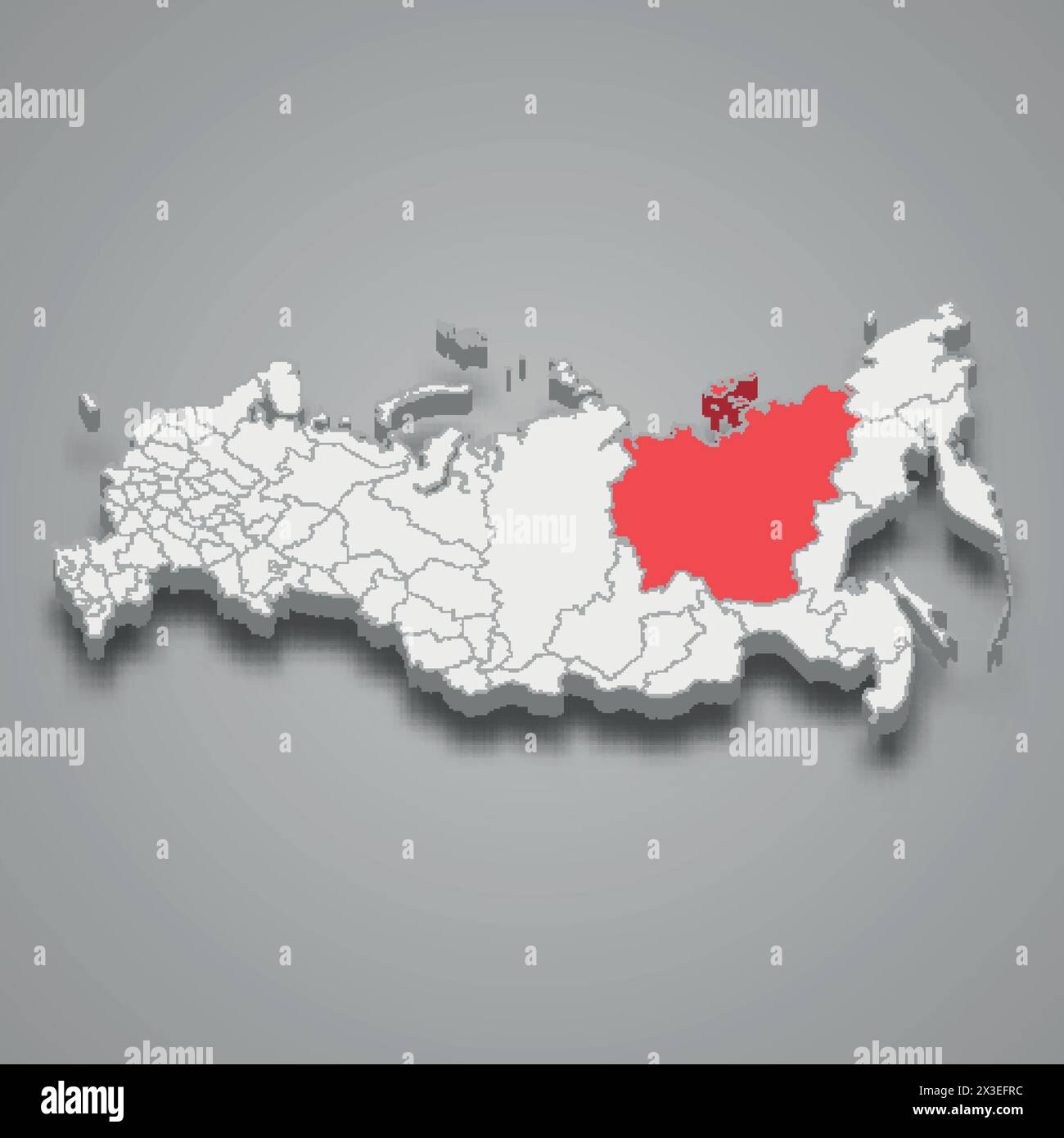 Sakha Yakutia region highlighted in red on a grey Russia 3d map Stock ...
