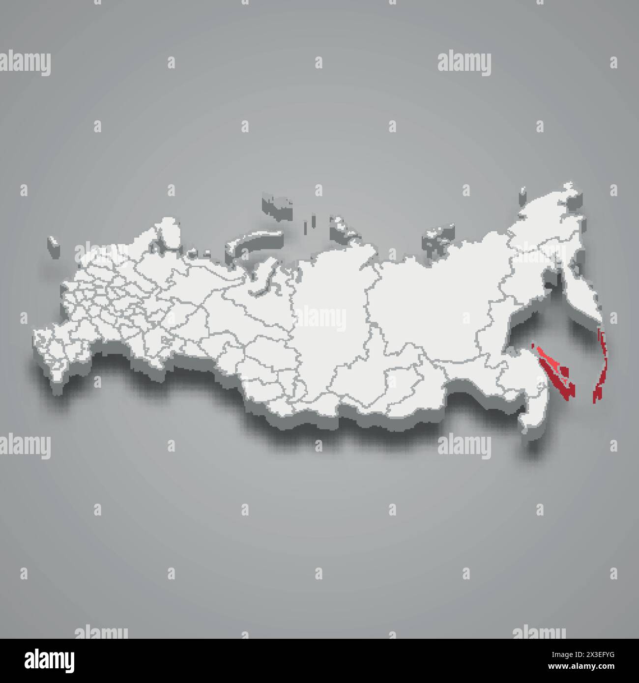 Sakhalin region highlighted in red on a grey Russia 3d map Stock Vector ...