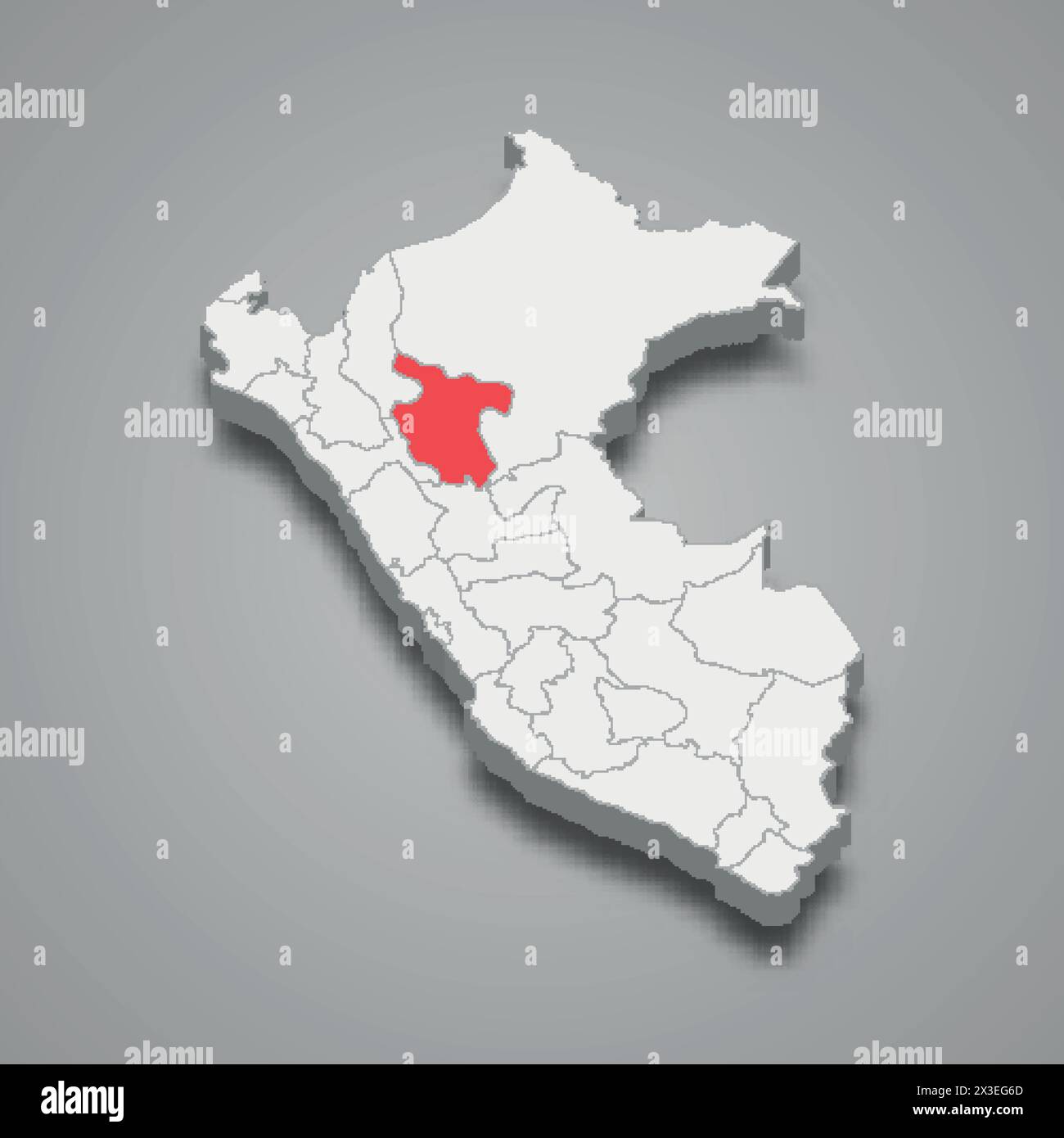 San Martin department highlighted in red on a grey Peru 3d map Stock ...
