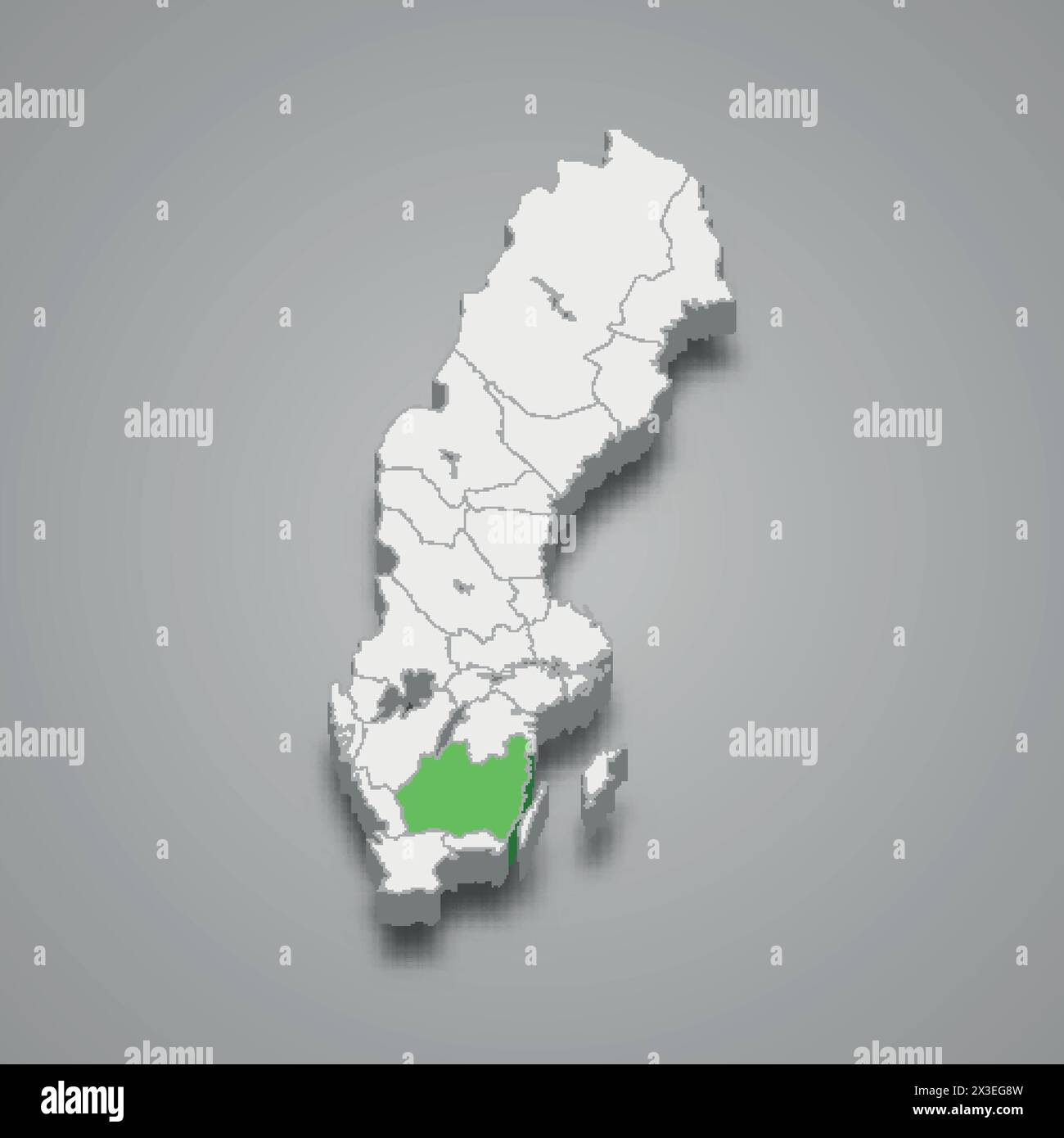 Småland historical province highlighted in red on a grey Sweden 3d map ...
