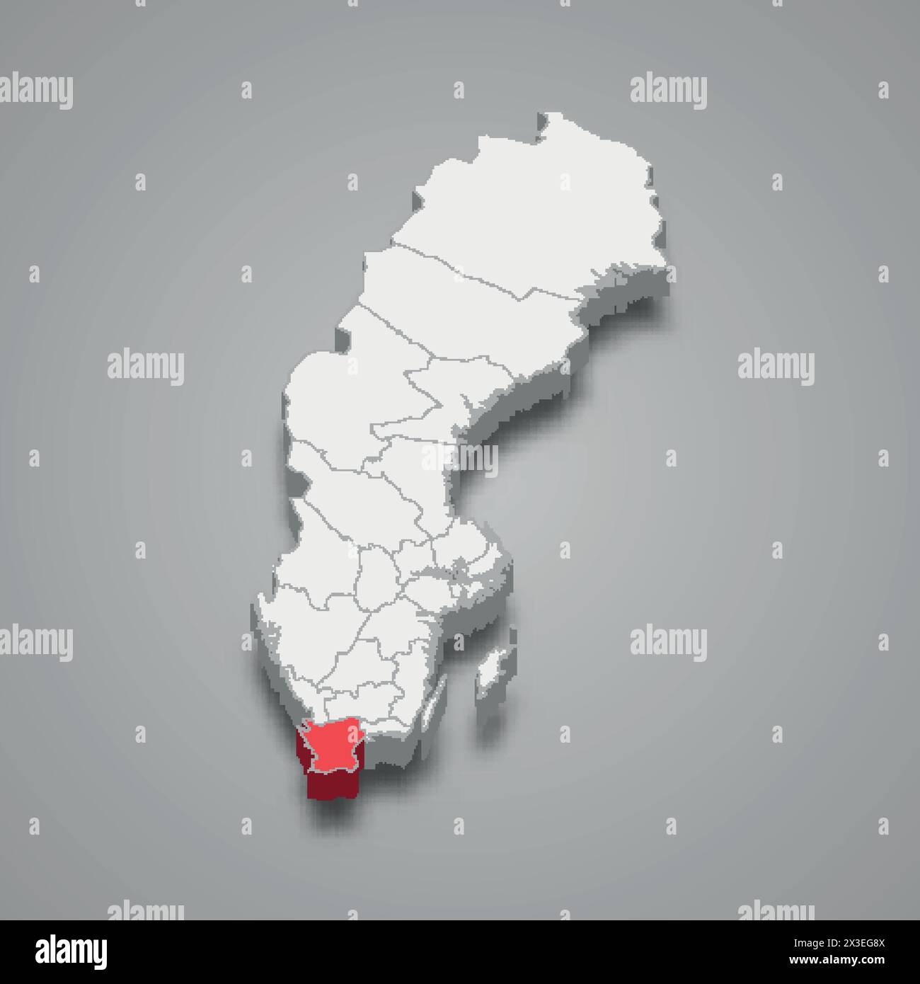 Skåne county highlighted in red on a grey Sweden 3d map Stock Vector ...
