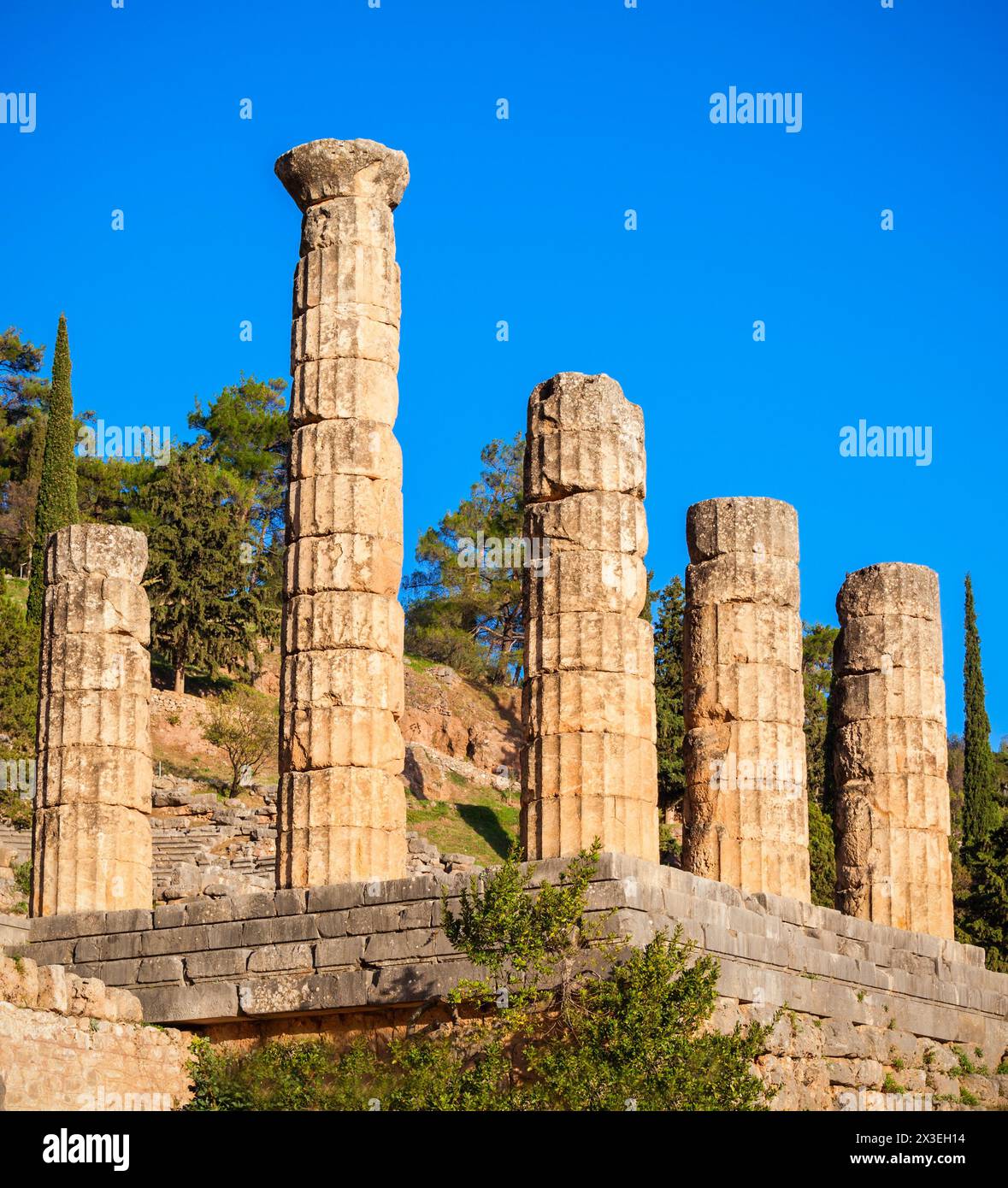 Ruined columns of the Temple of Apollo in Delphi. Delphi was an ...