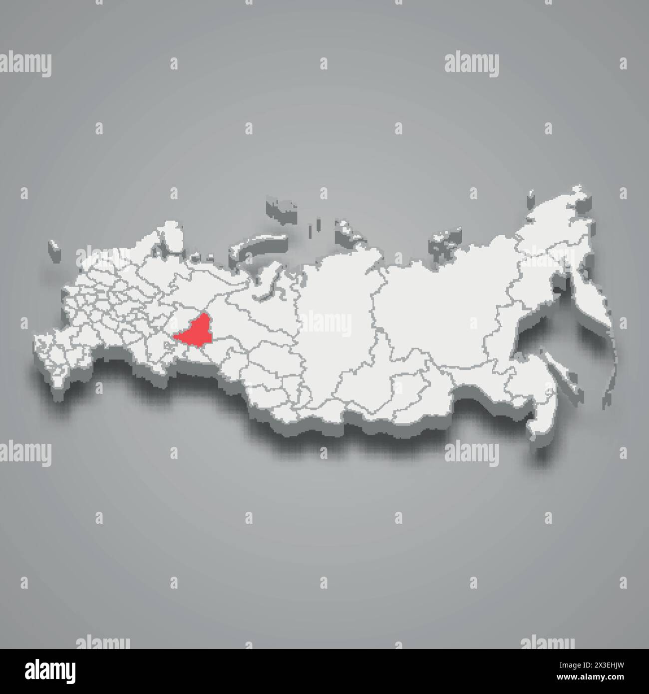 Sverdlovsk region highlighted in red on a grey Russia 3d map Stock ...