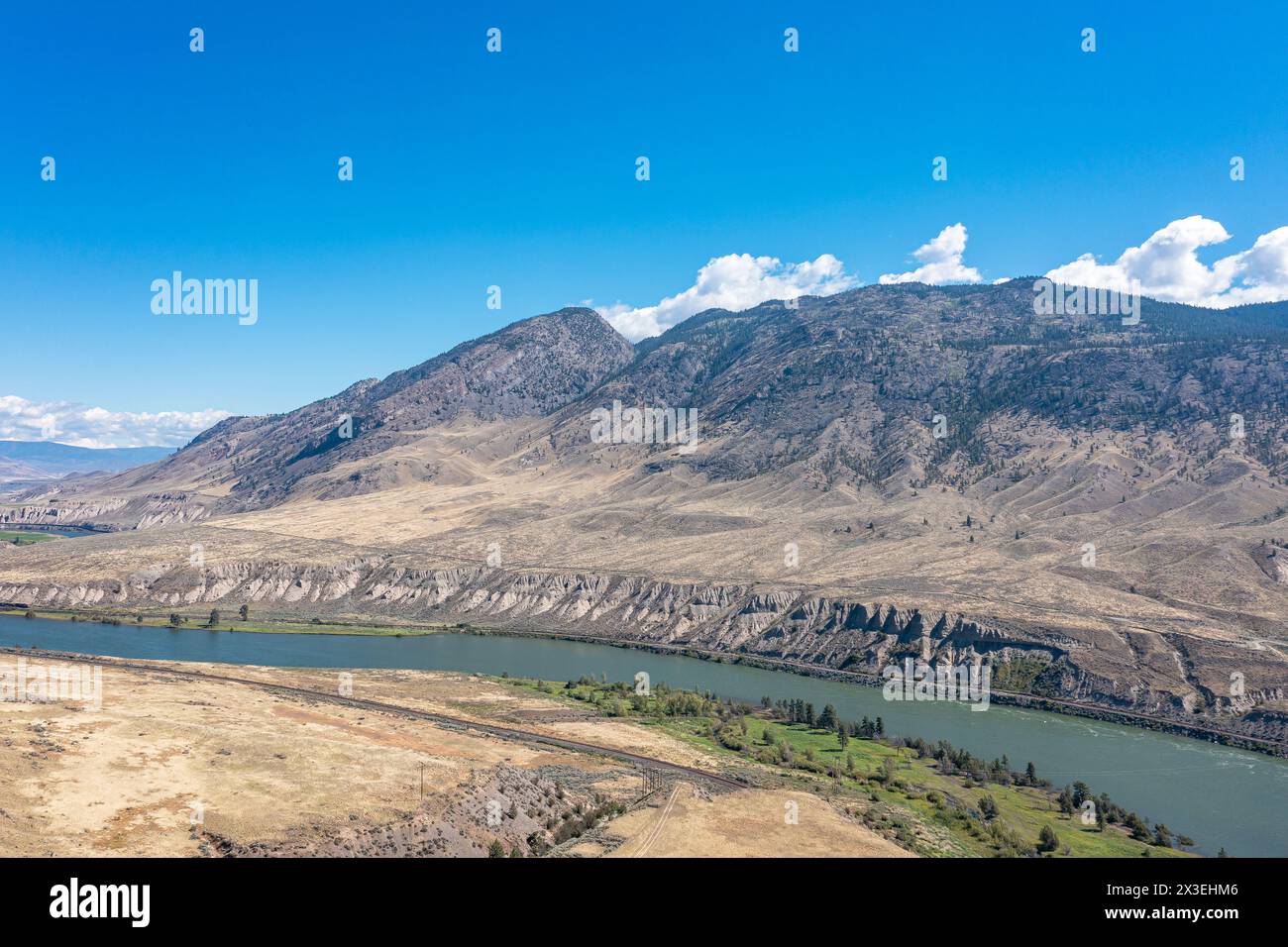 Horizontal view surface of river among the mountains. Aerial photo from ...